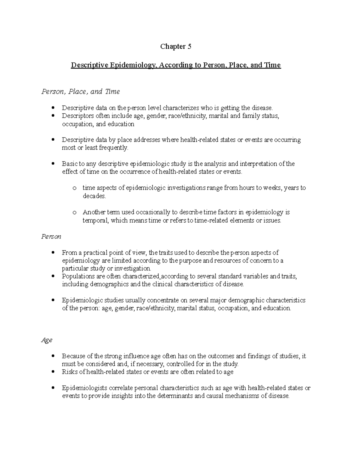 Introduction to Epi - Chapter 5 Notes - Chapter 5 Descriptive ...