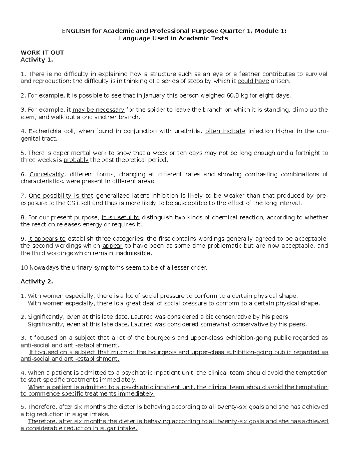 WEEK 1A (EAPP) - Assignments for eapp for high school learners - ENGLISH for Academic and - Studocu