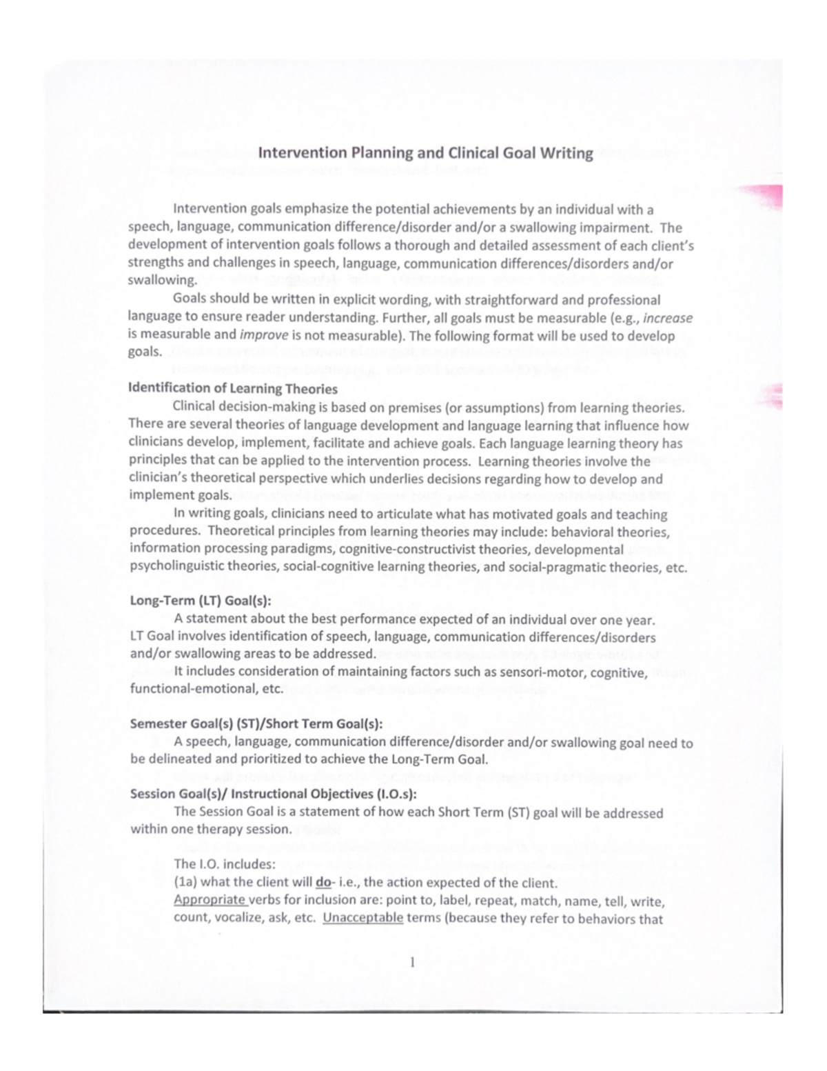 Clinical Goal Writing - SPEC 7398X - Studocu