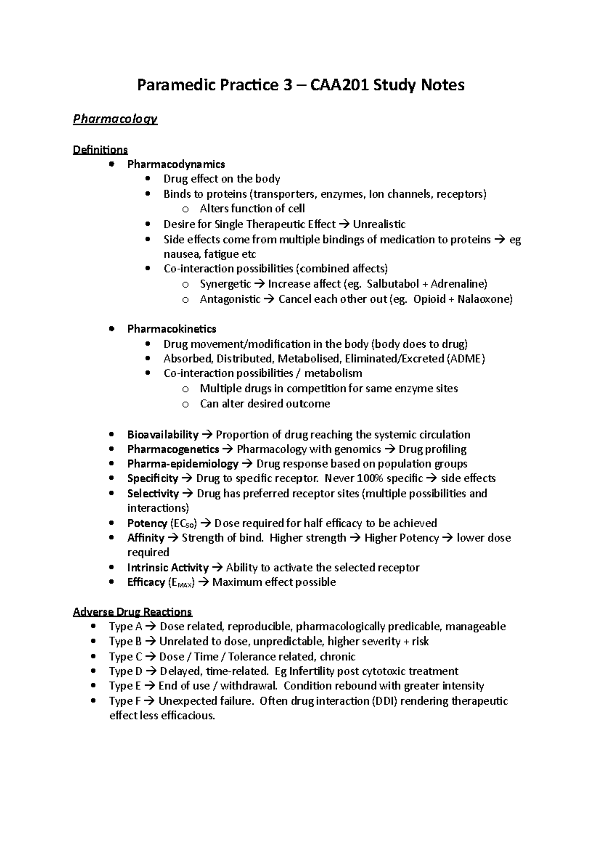 Paramedic Practice 3 Study Notes - Paramedic Practice 3 – CAA201 Study ...