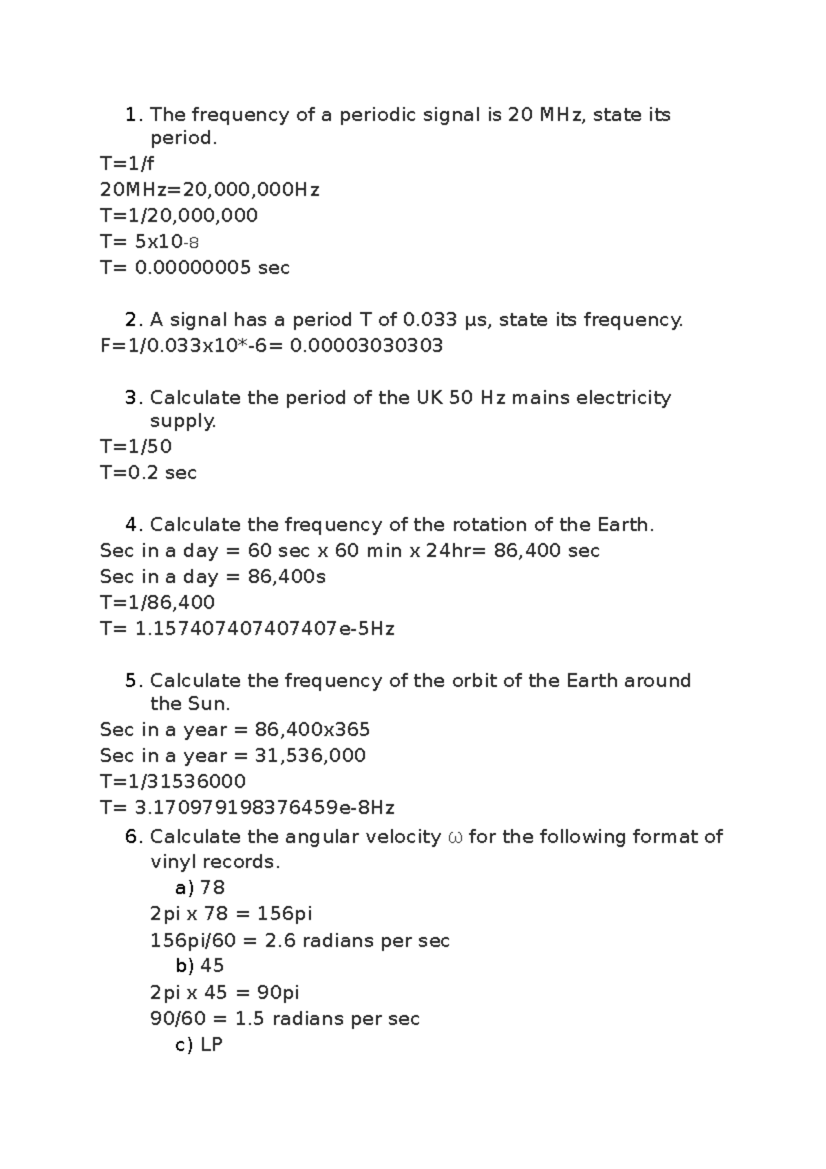 Exercise 1.4 computer and communication systems - 1 frequency of a ...