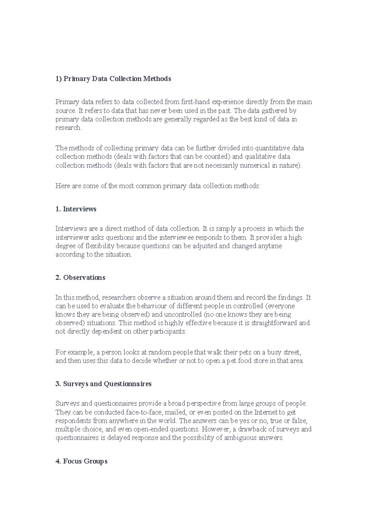 RM QB - REsearch - 1) Primary Data Collection Methods Primary data ...