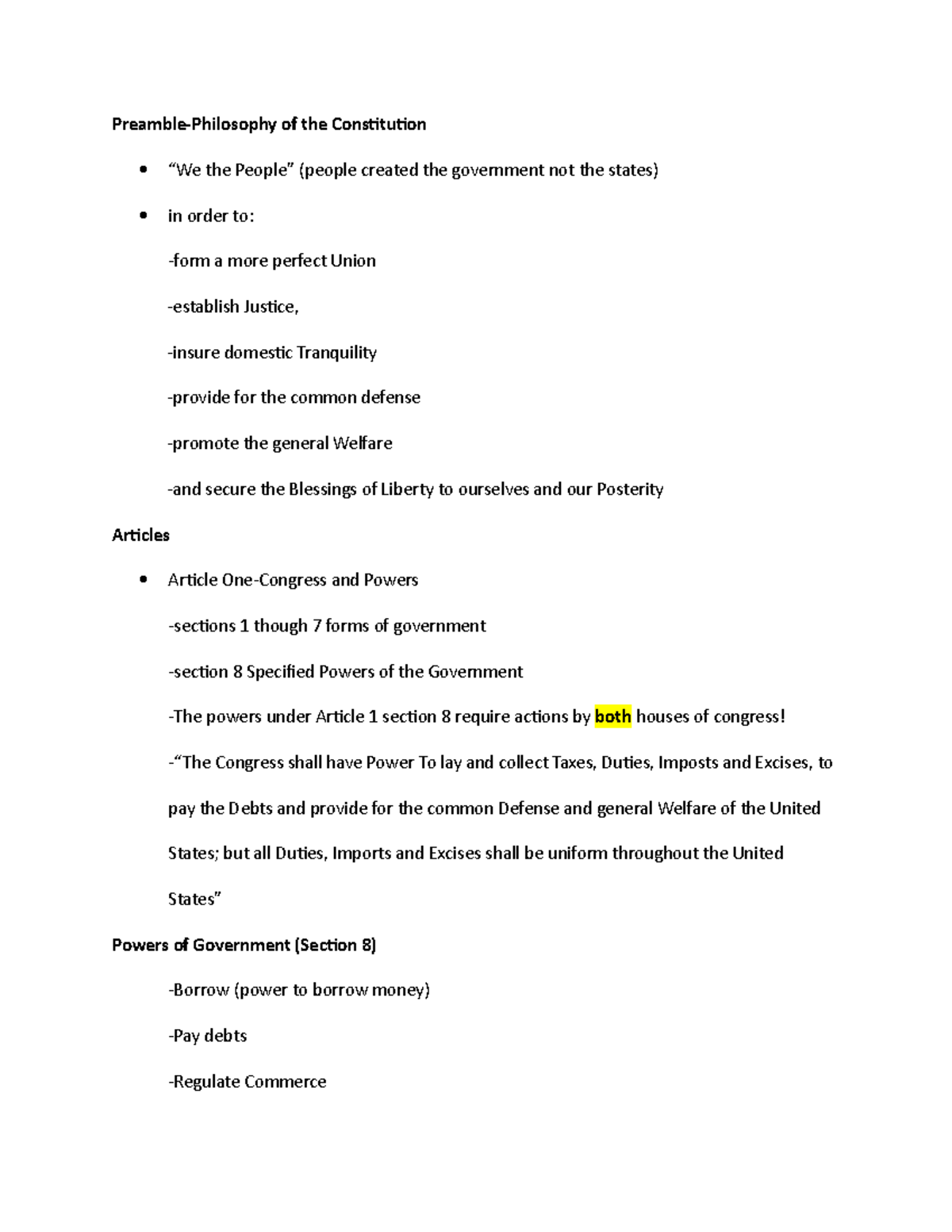 Government Notes 9:6:18 - Preamble-Philosophy of the Constitution “We ...