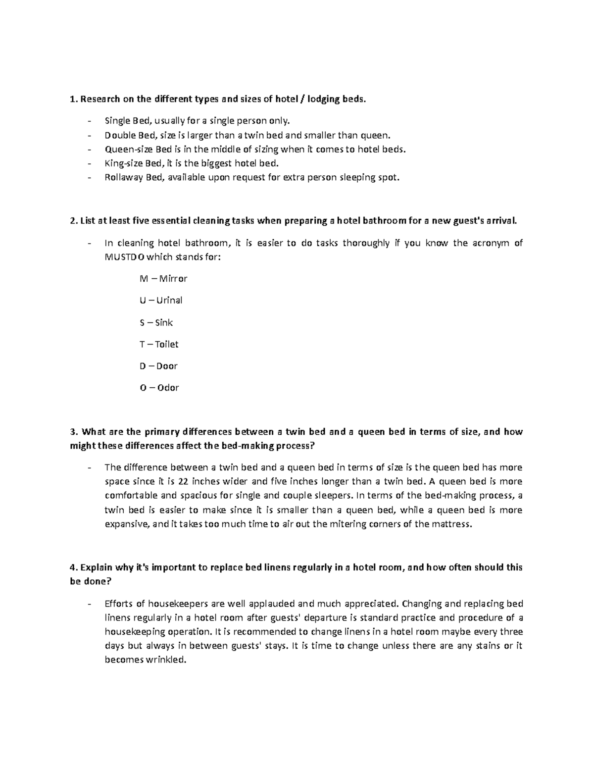Fundamentals in Lodging Operations - Research on the different types and sizes of hotel ...