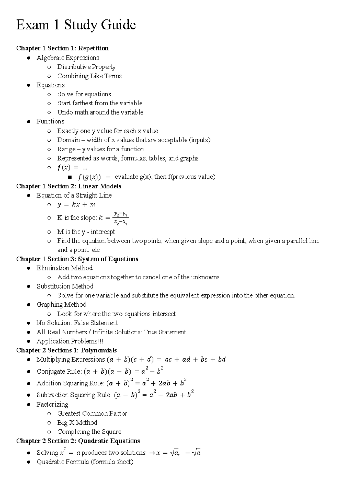 Exam 1 Class Study Guide - Exam 1 Study Guide Chapter 1 Section 1 ...