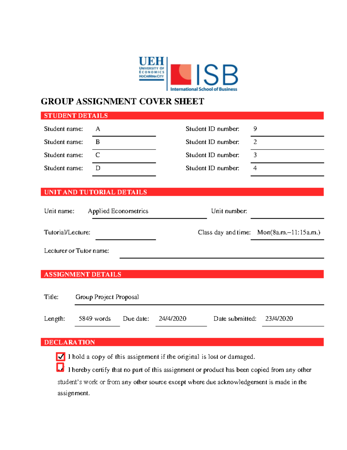 Sample Final Group Project - GROUP ASSIGNMENT COVER SHEET STUDENT ...