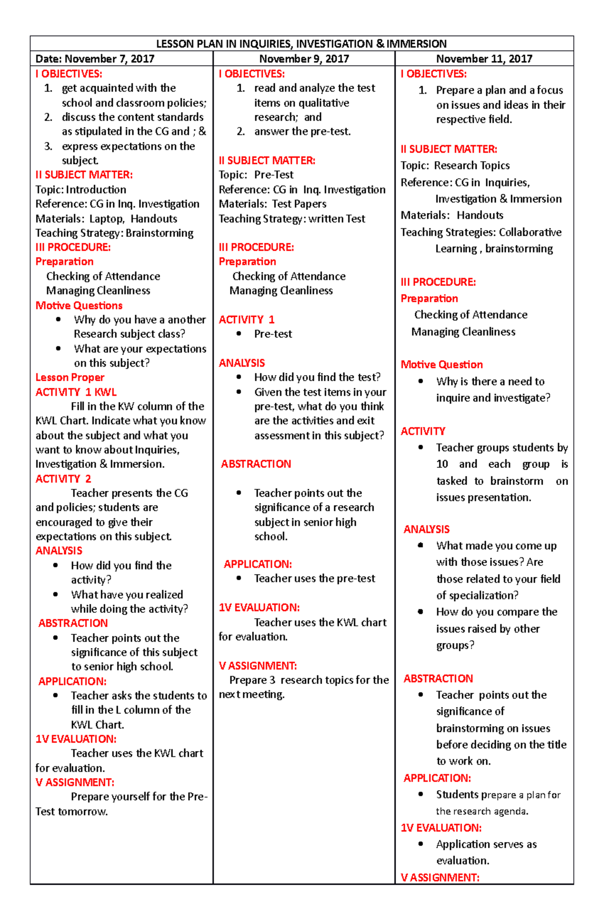 3Is Lesson plan 2nd sem 2023 - LESSON PLAN IN INQUIRIES, INVESTIGATION ...