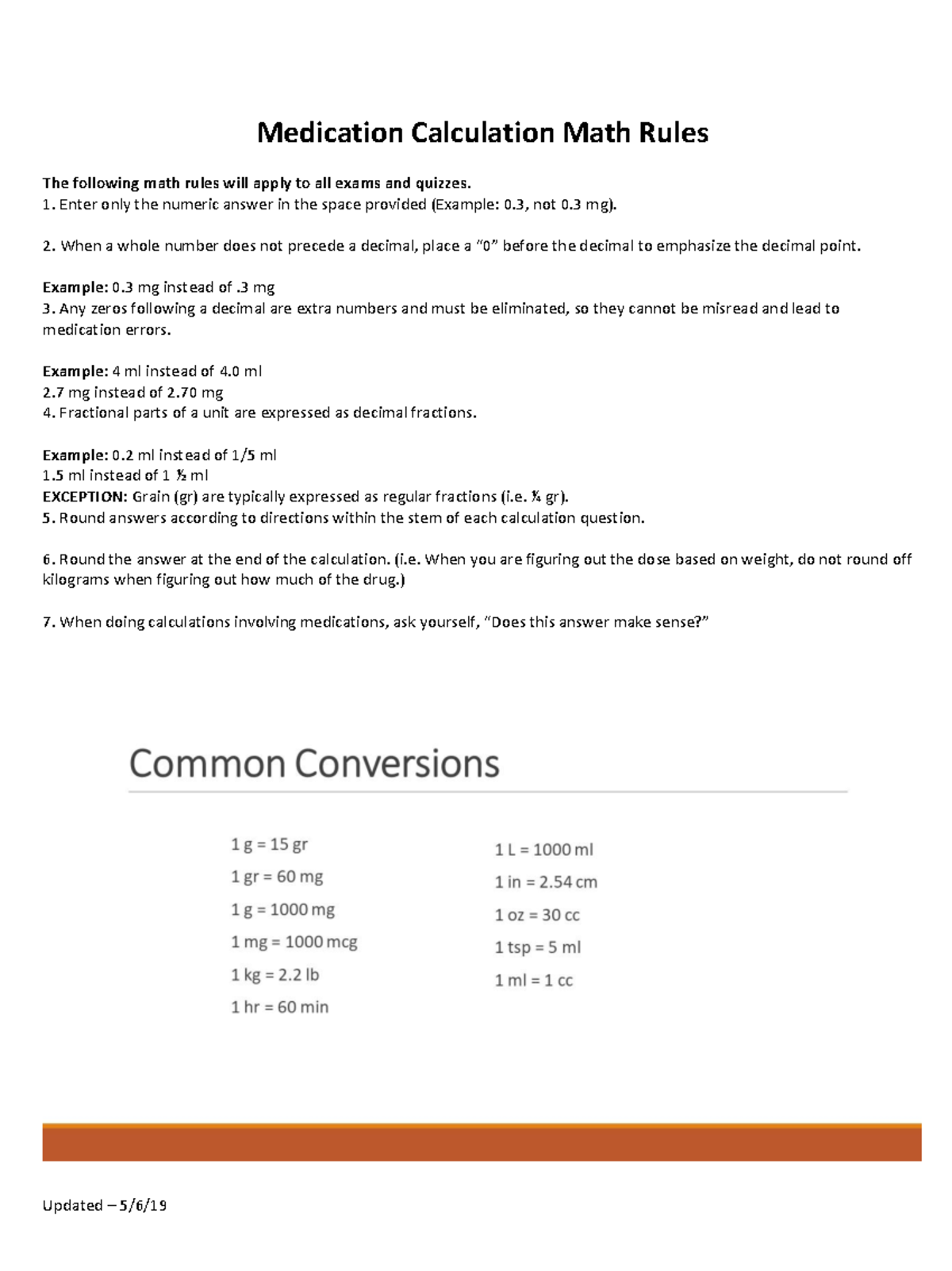 Medication Calculation Math Rules - 1. Enter only the numeric answer in ...