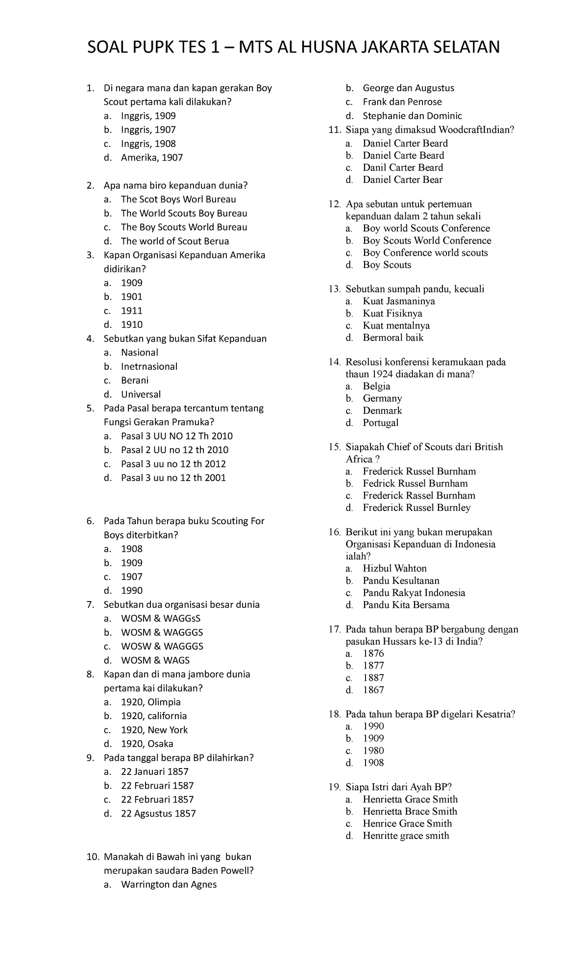SOAL PUPK Final 75 - soal - Di negara mana dan kapan gerakan Boy Scout ...
