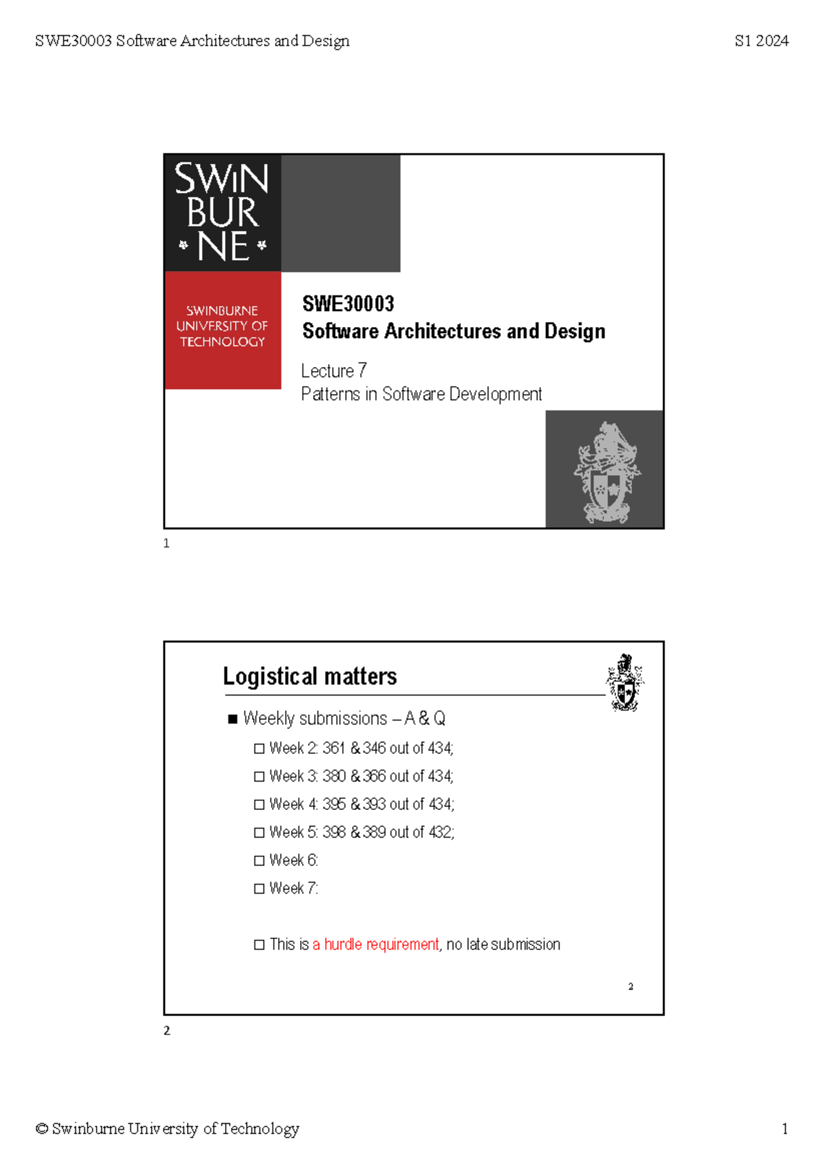 Lecture 7 - Patterns-3 - Lecture 7 Patterns in Software Development SWE ...