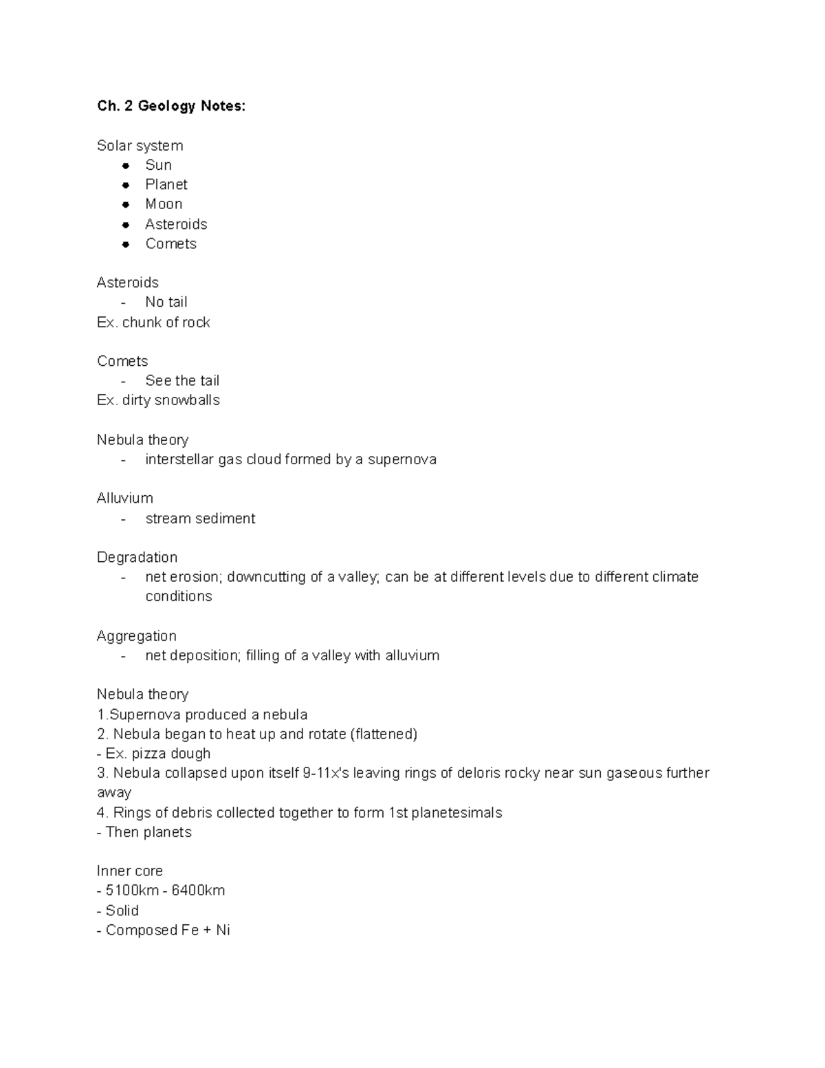 Ch2 Geology Notes - Ch. 2 Geology Notes: Solar system Sun Planet Moon ...
