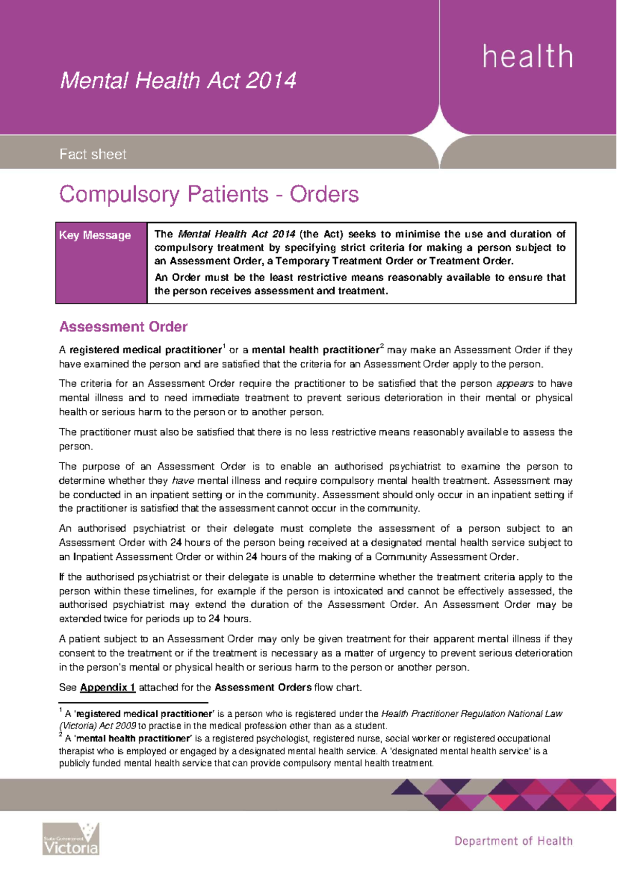 Fact Sheet 6 - Compulsory Treatment Orders - PDF - Department of Health ...