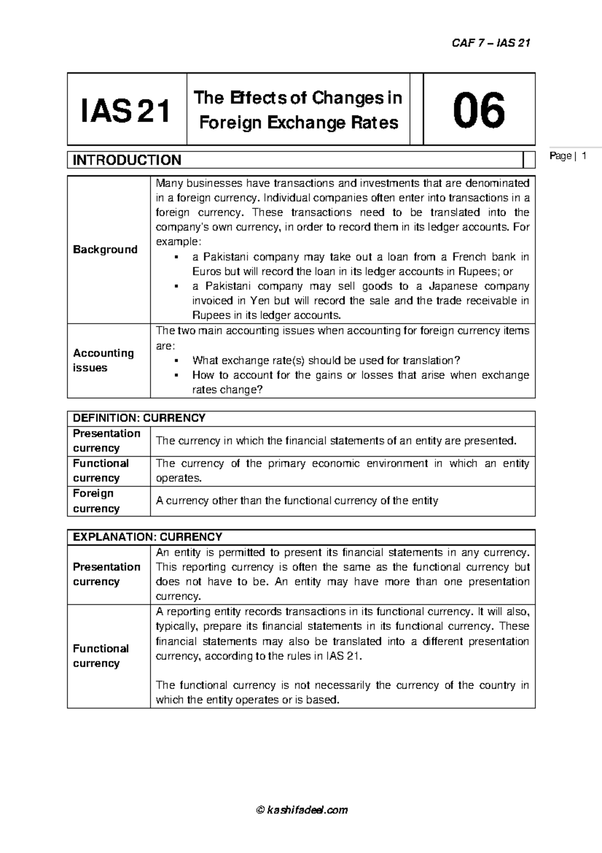 International accounting standards 21 - © kashifadeel Page | 1 IAS 21 The Effects of Changes in ...