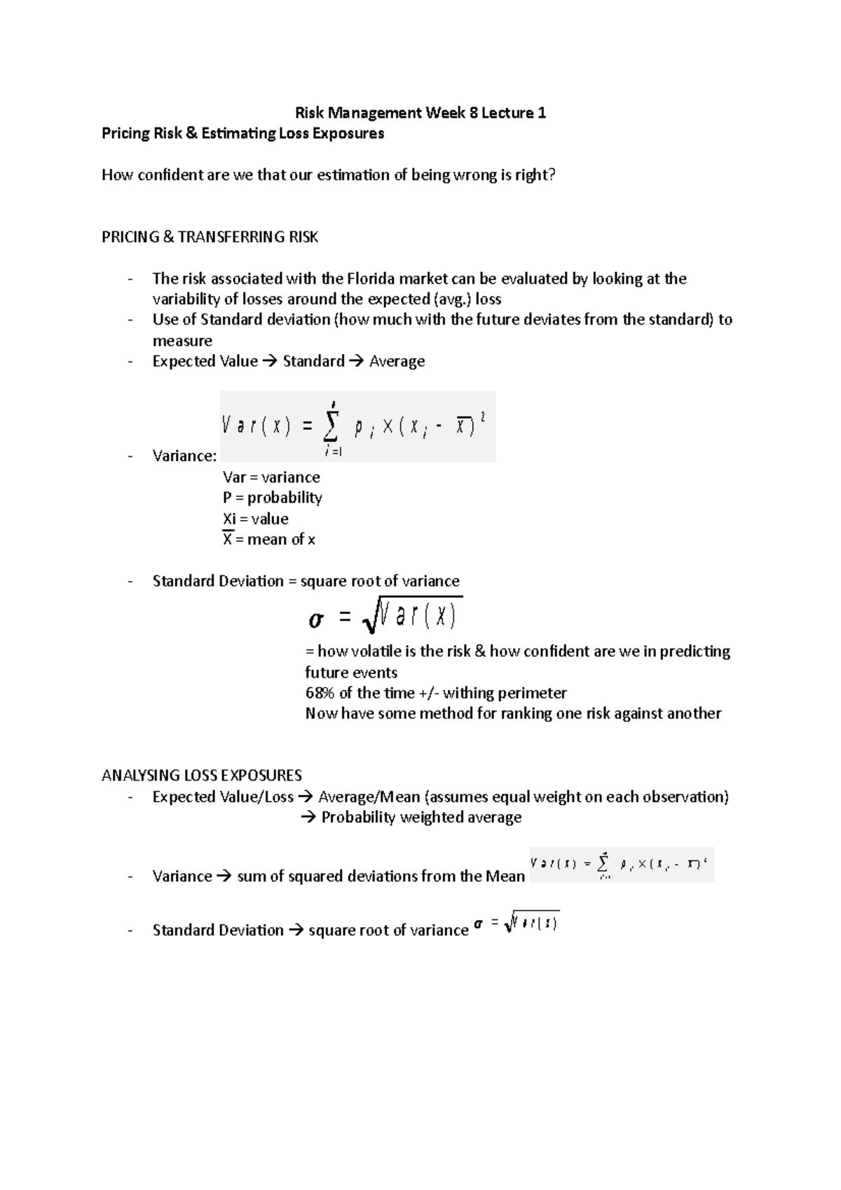 Risk Management Week 8 Lecture 1 - Risk Management Week 8 Lecture 1 ...