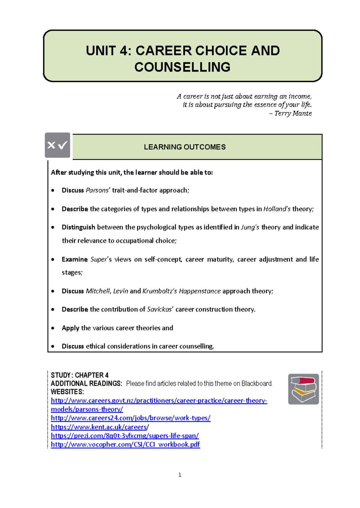 Unit 4 Career Choice and Counselling - UNIT 4: CAREER CHOICE AND ...