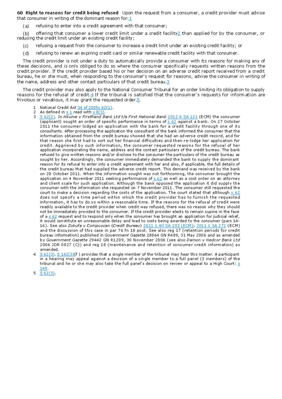 68 Right to reasons for credit being refused skosana sefa - 68 Right to ...