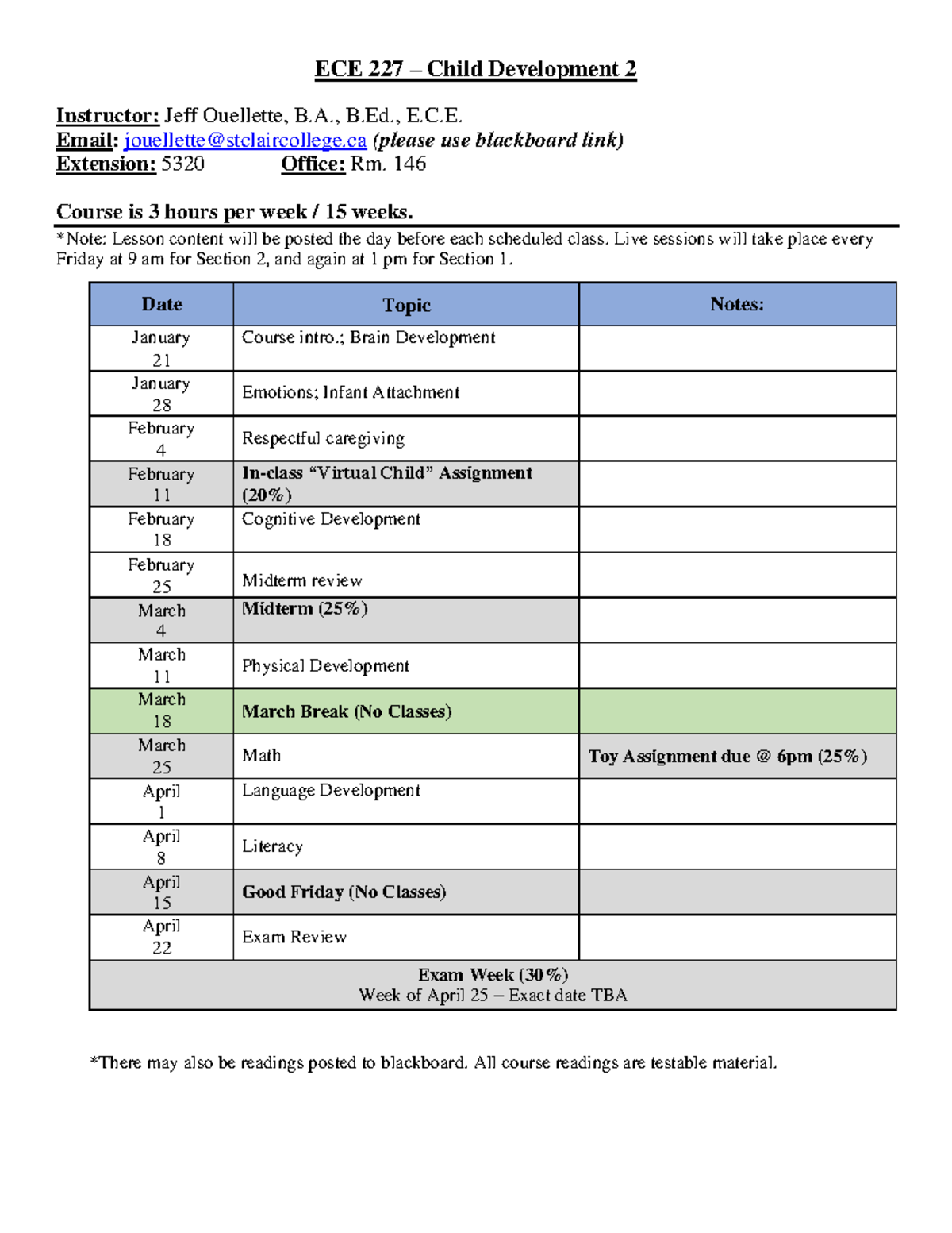 ECE 227 child development - ECE 227 – Child Development 2 Instructor ...