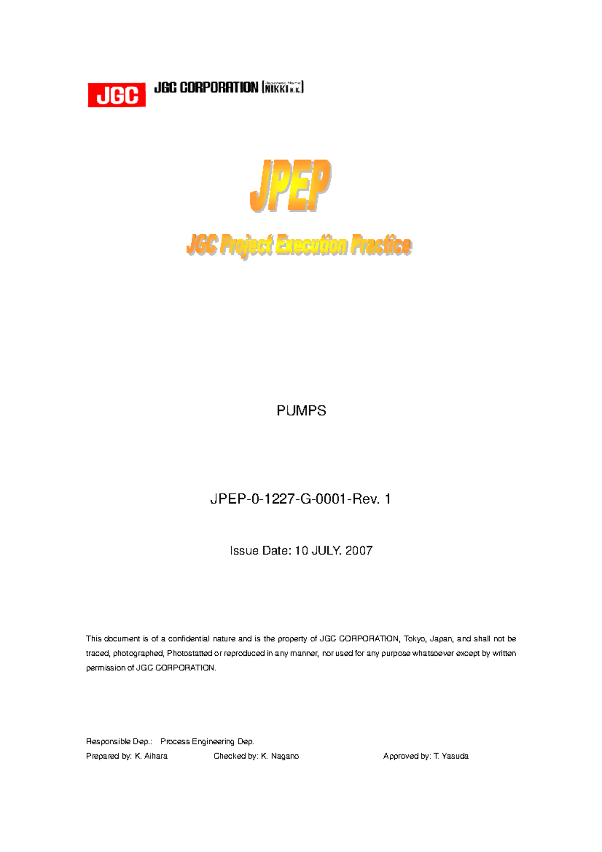 Pump sizing - PUMPS JPEP-0-1227-G-0001-Rev. 1 Issue Date: 10 JULY. 2007 ...