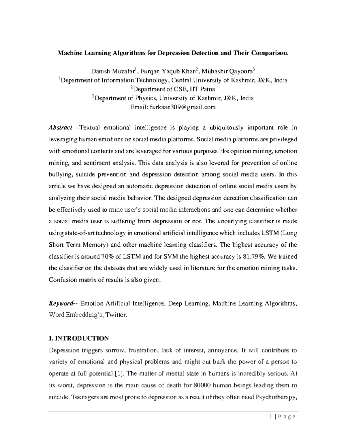 Depression so - Machine Learning Algorithms for Depression Detection and Their Comparison ...