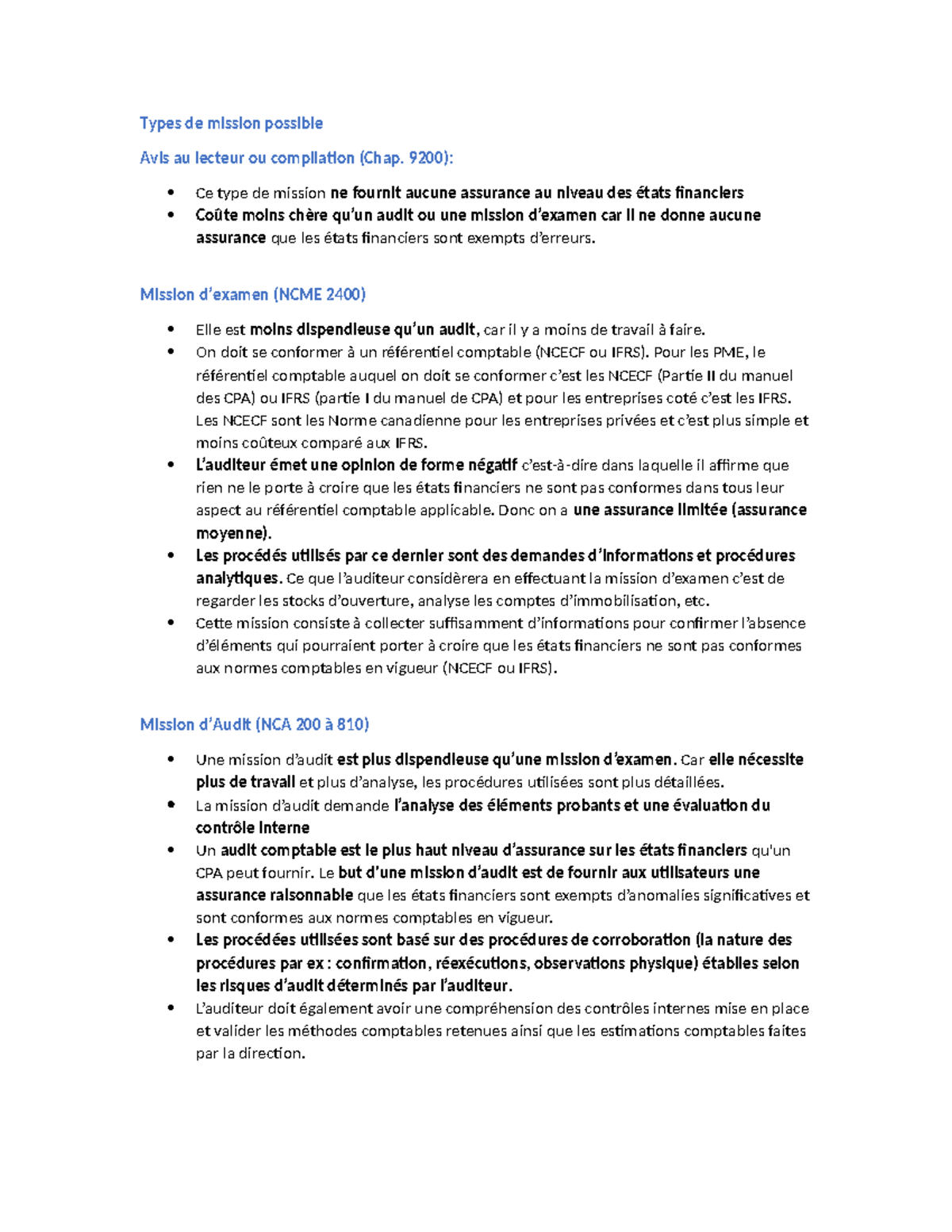 Fiche d'audit 2024 - note - Types de mission possible Avis au lecteur ...