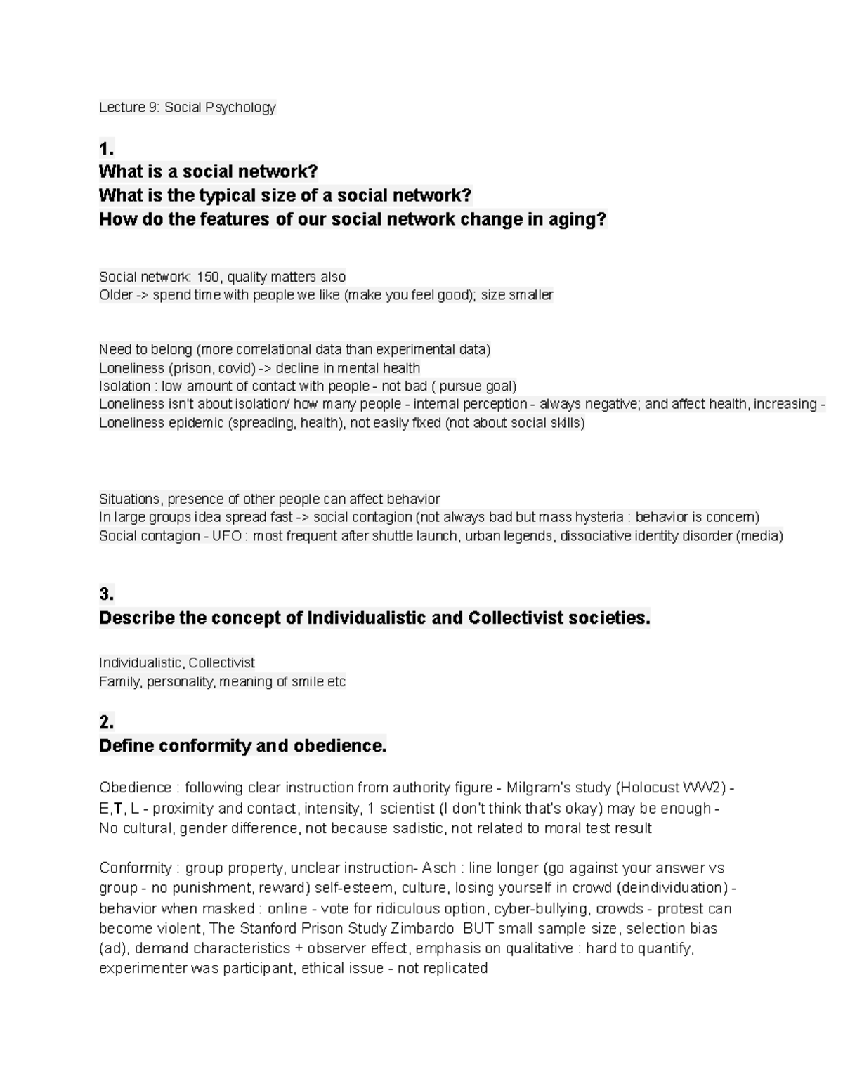 PSY100 Lecture 9 Social Psychology - Psy100H1 - U of T - Studocu