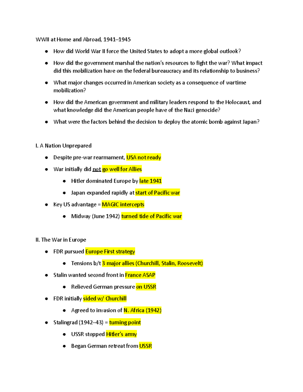 WWII at Home and Abroad Lecture - WWII at Home and Abroad, 1941–1945 ...