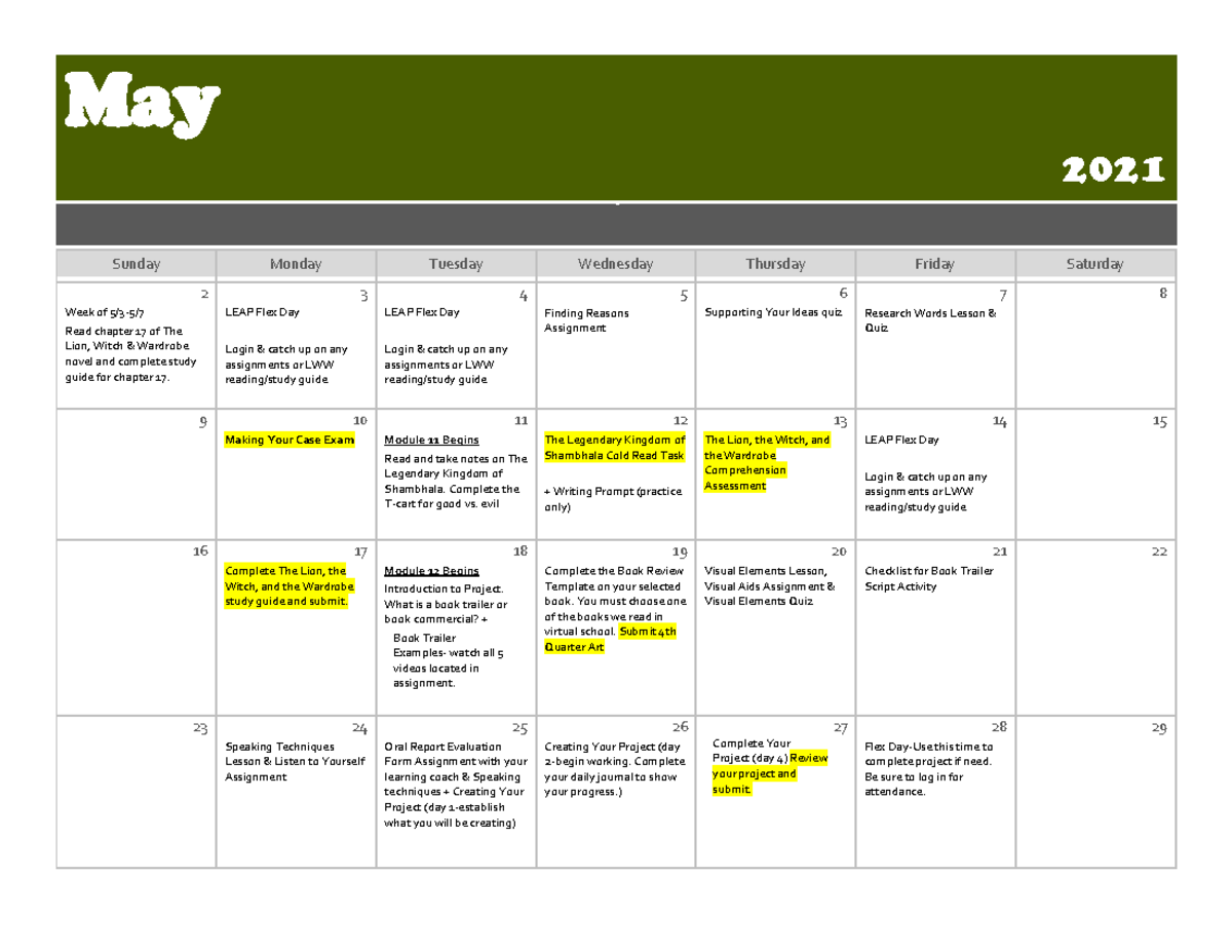 May+ELA+2021-+ Revised - May 2021 Sunday Monday Tuesday Wednesday ...