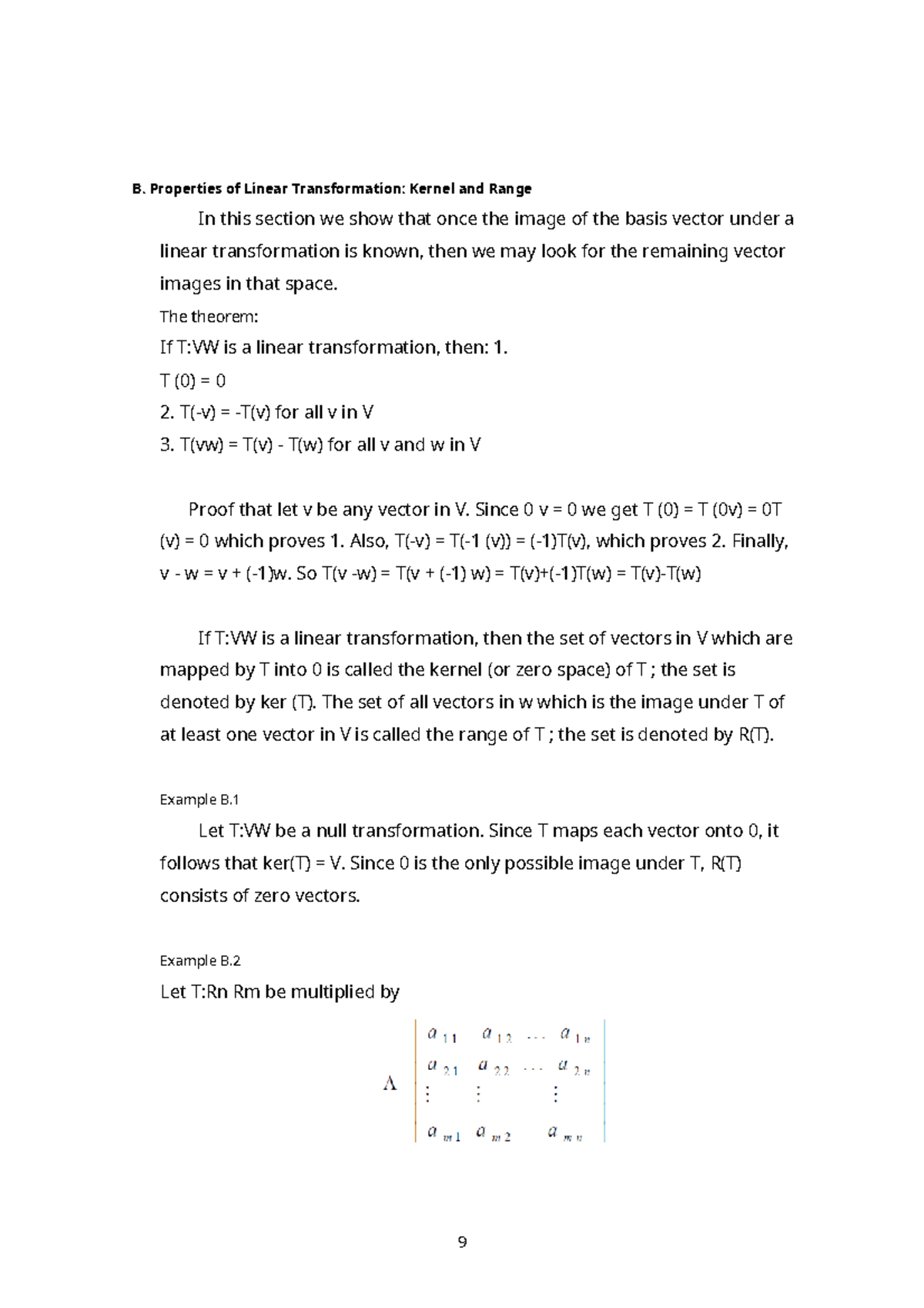 Mathematics Linear-5 - B. Properties of Linear Transformation: Kernel and Range In this section ...