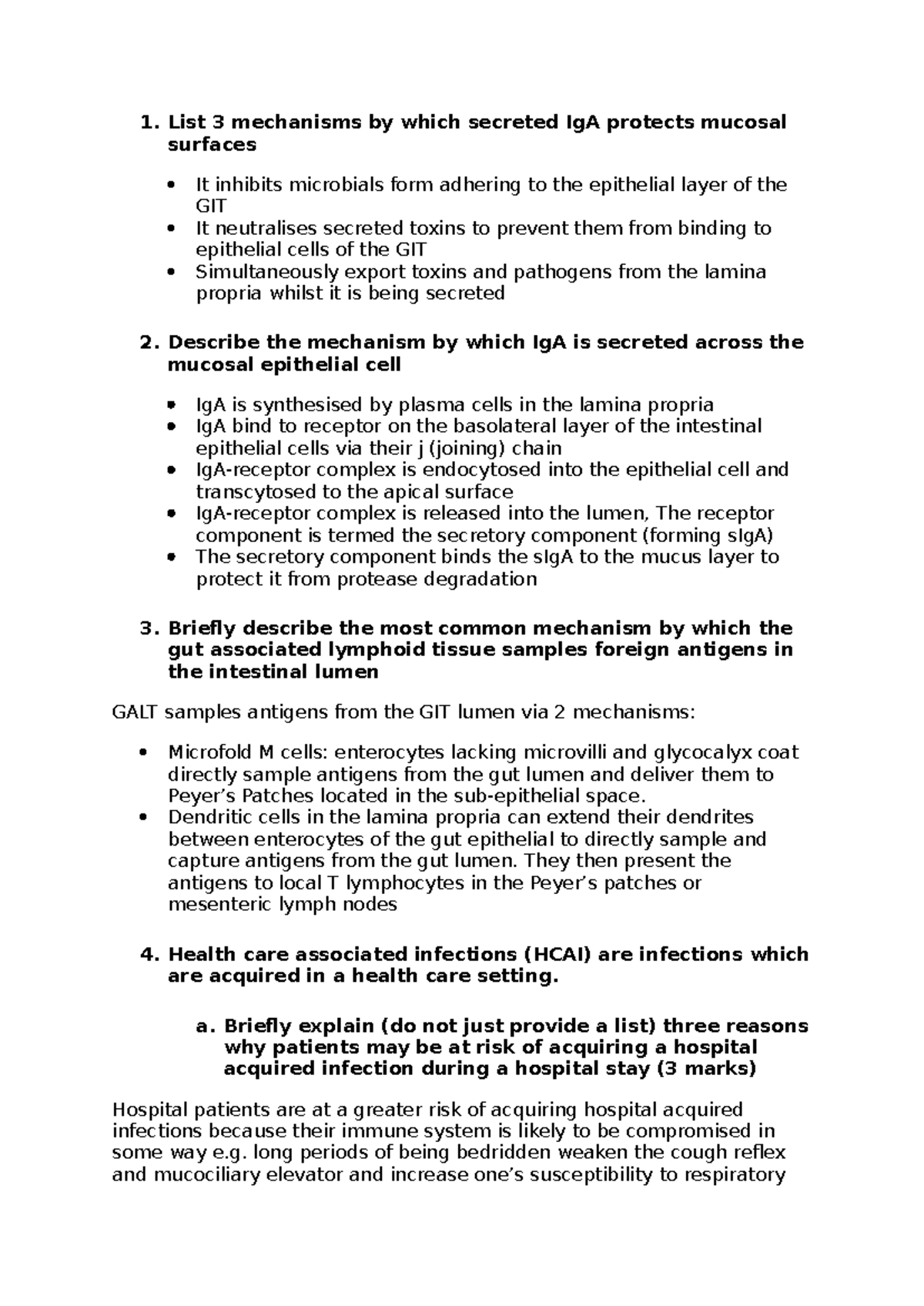 Exam Practice Questions - List 3 mechanisms by which secreted IgA ...