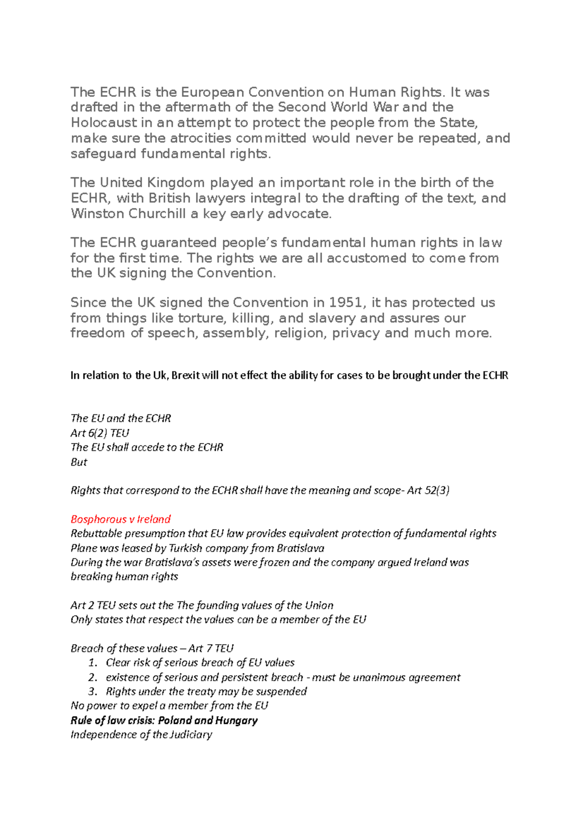 The ECHR is the European Convention on Human Rights - It was drafted in ...