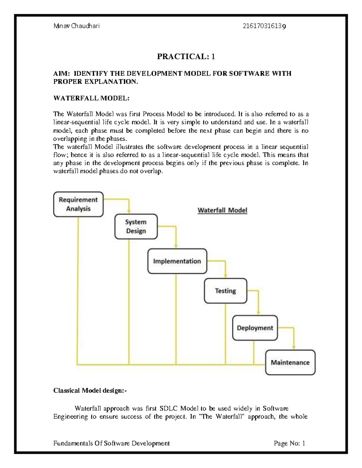 FSD Practicals - PRACTICAL: 1 AIM: IDENTIFY THE DEVELOPMENT MODEL FOR ...