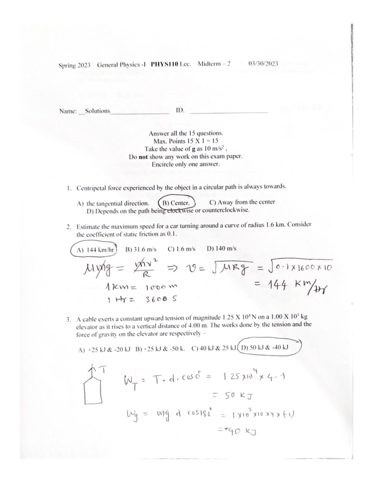 Physics midterm 2 2023 - PHYS 110 - Studocu