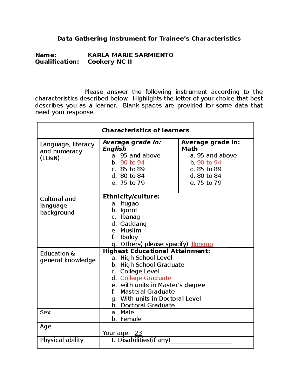 Ok PTS 2 - Data Gathering Instrument for Trainee - Data Gathering ...