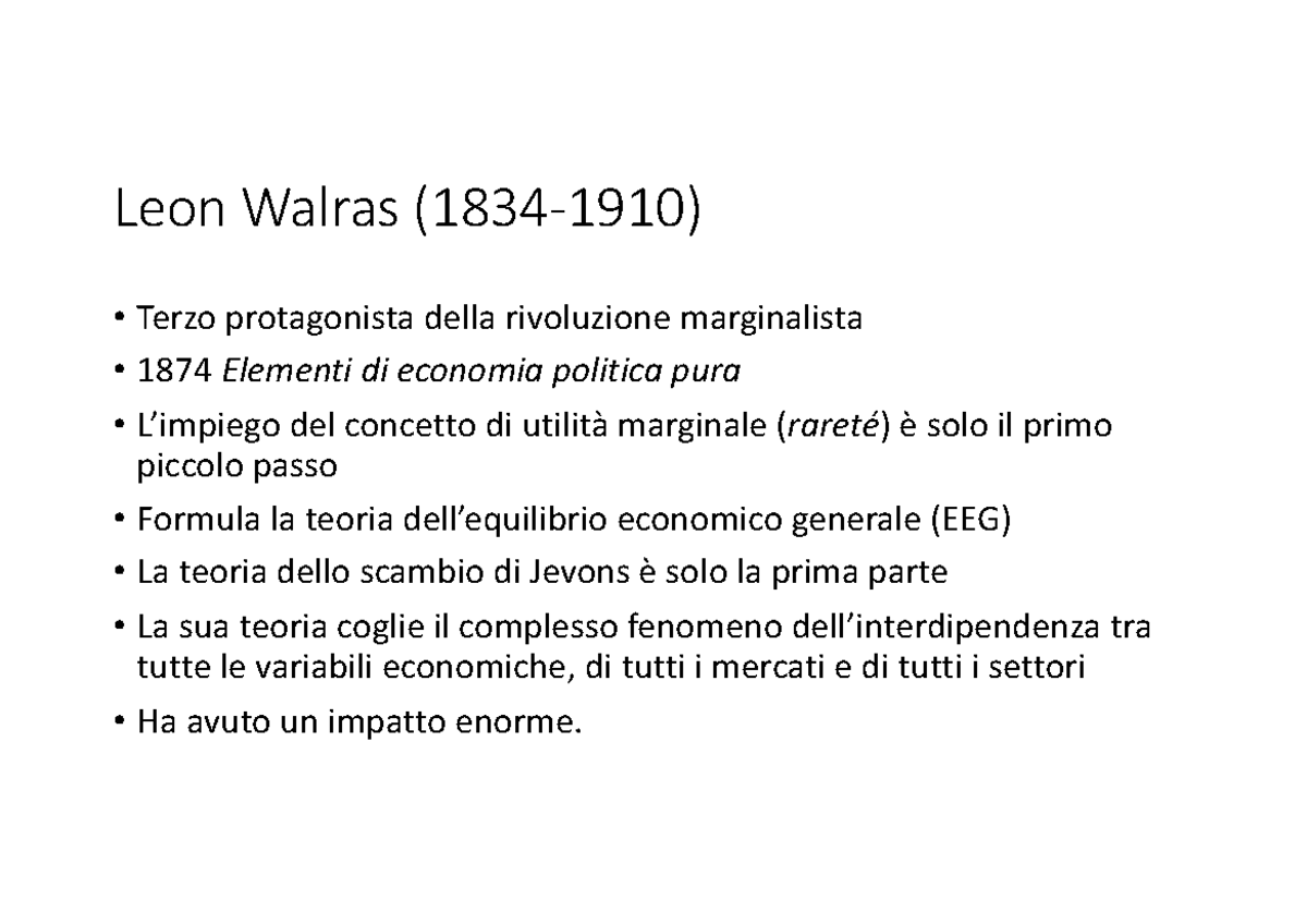 Lezione 15 - Leon Walras (1834-1910) • Terzo protagonista della ...