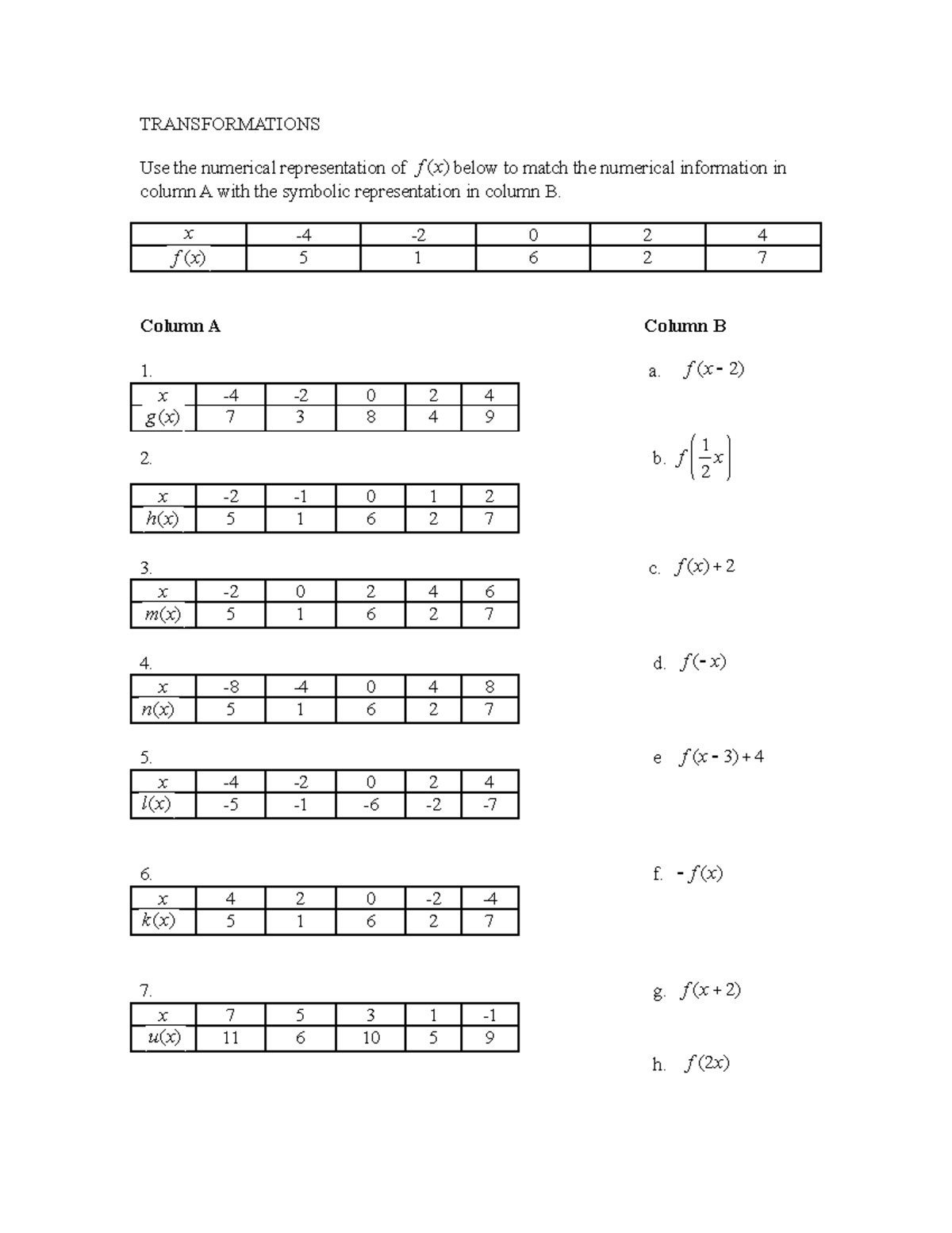 Transformation - practice math homework - TRANSFORMATIONS Use the ...