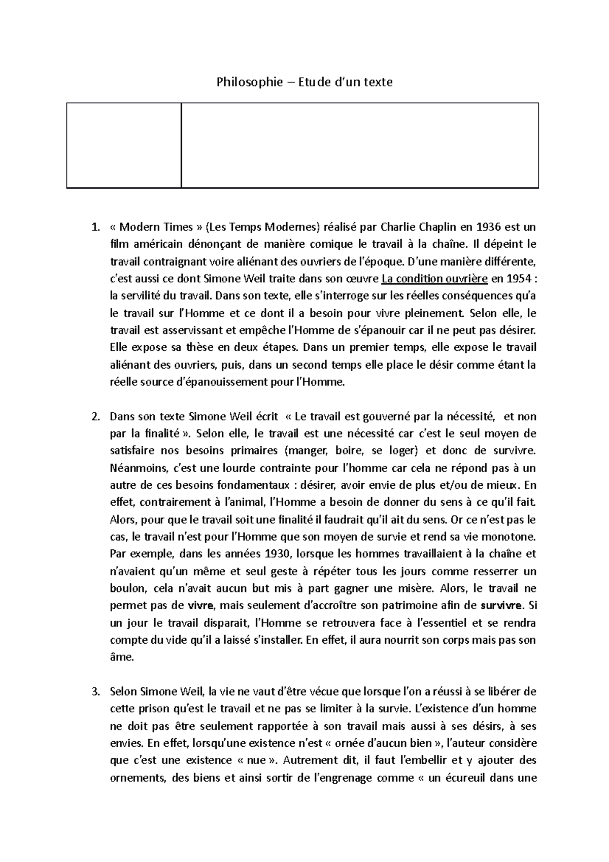 Philo - texte Simone Weil - Philosophie – Etude d’un texte « Modern ...