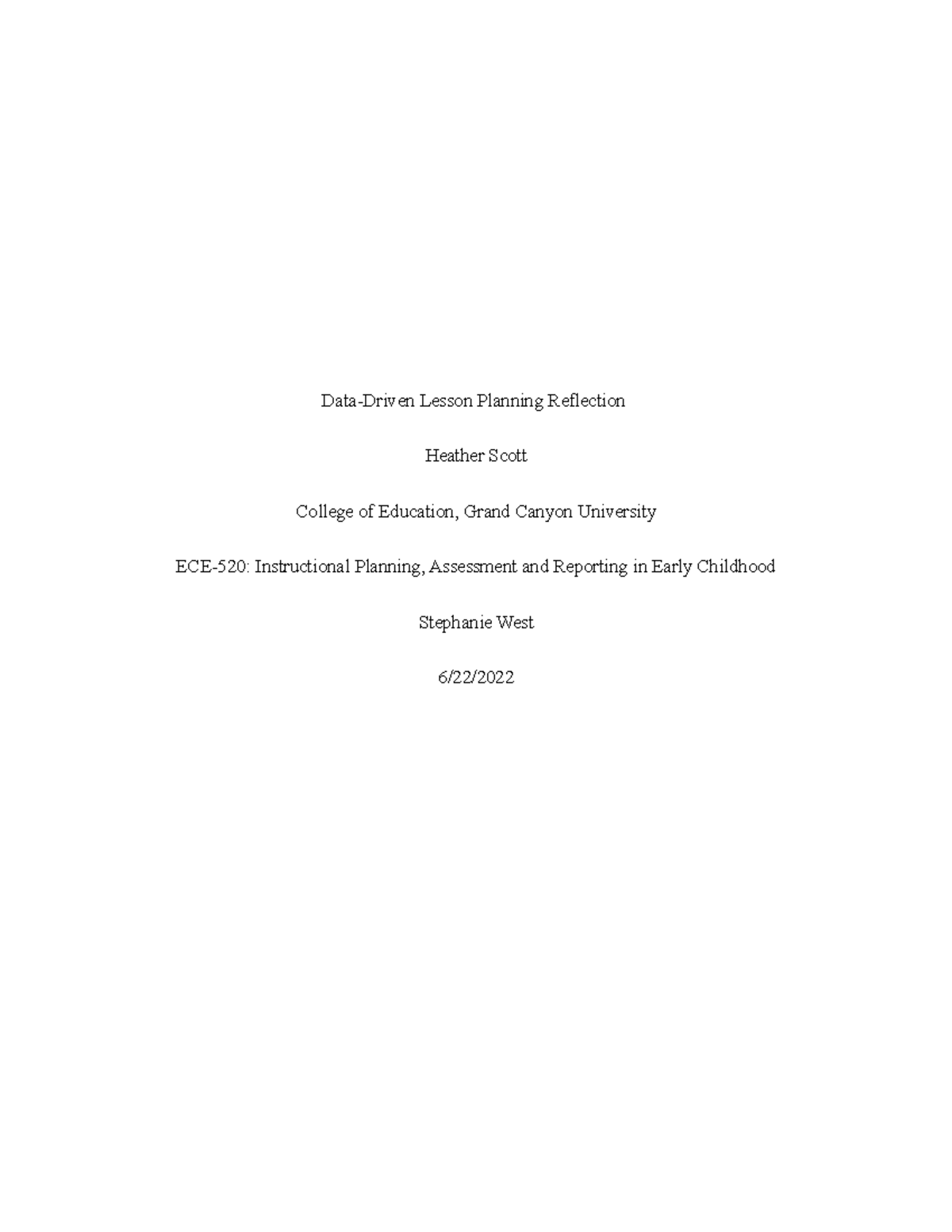 Benchmark Assignment- ECE 520 - Data-Driven Lesson Planning Reflection ...