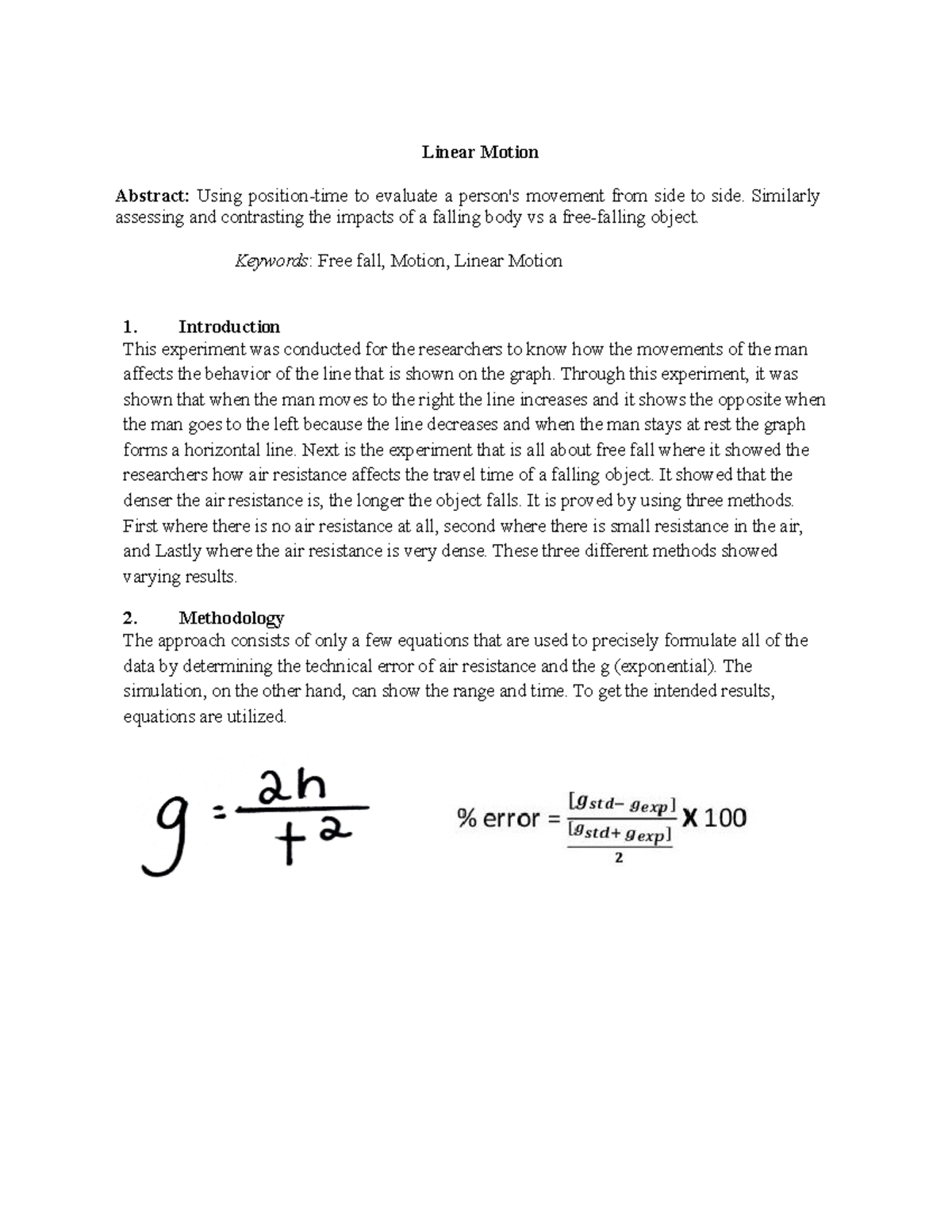 Lab Report- Linear Motion - Linear Motion Abstract: Using position-time ...