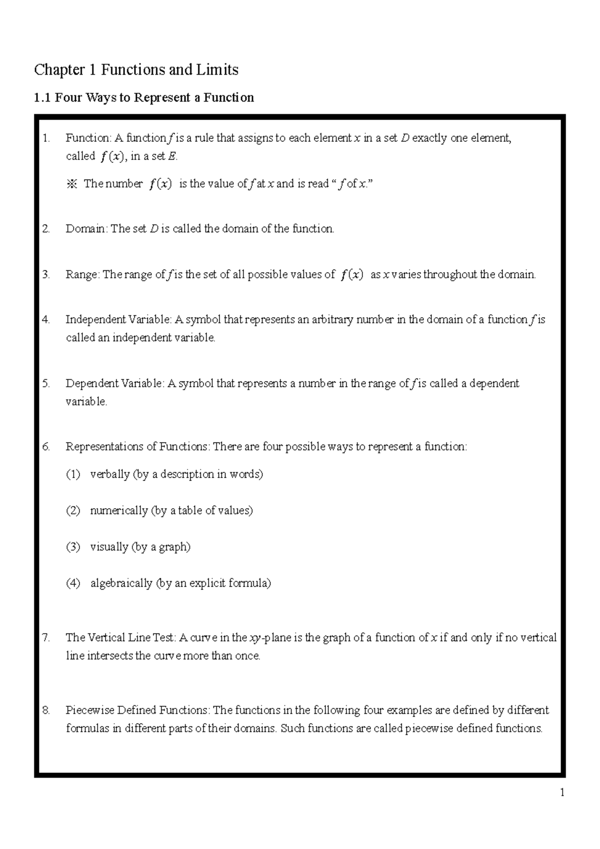 03-3 Contents Vol. 1 Calculus 平 - 1 - Chapter 1 Functions and Limits 1 Four Ways to Represent a ...
