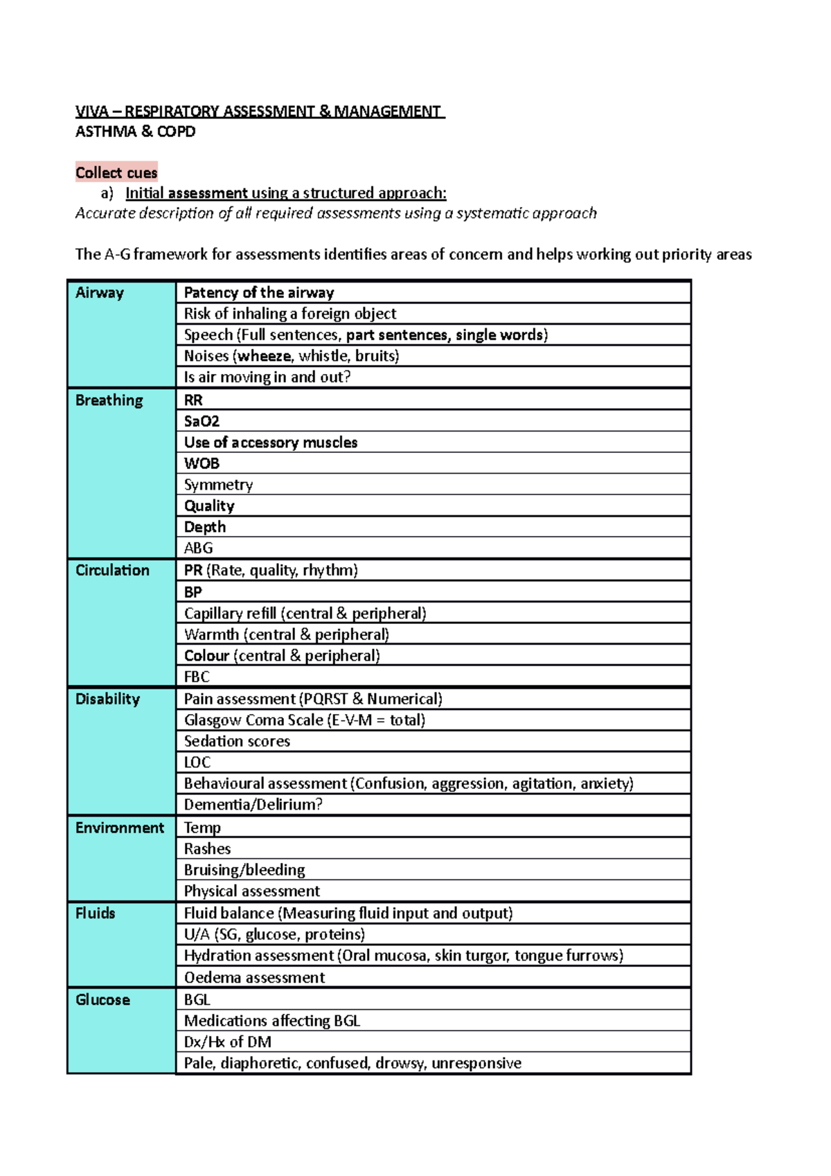 VIVA-Respiratory - oral assessment on a patient scenario collect cues ...