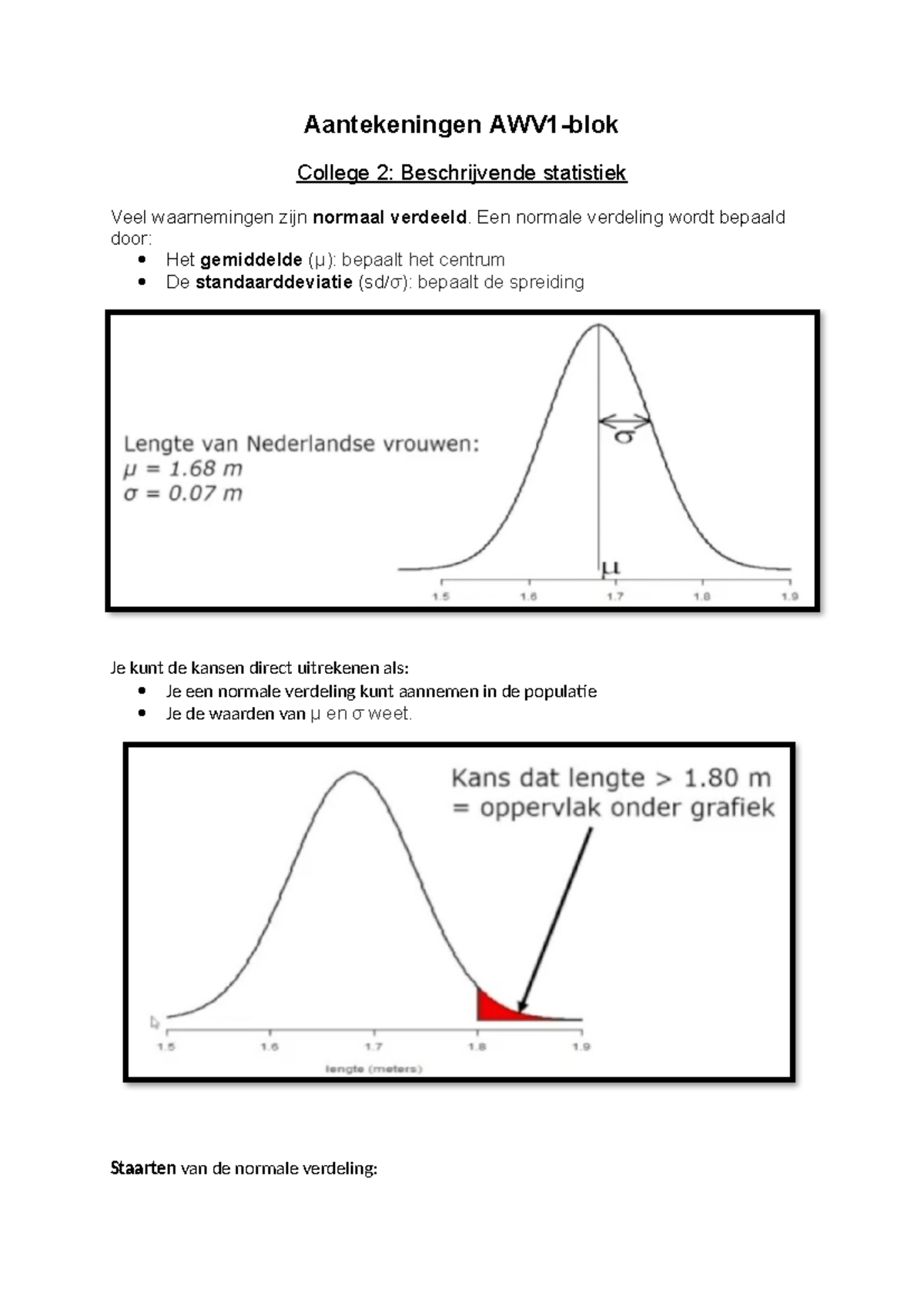 Aantekeningen AWV1 - Aantekeningen AWV1-blok College 2: Beschrijvende ...