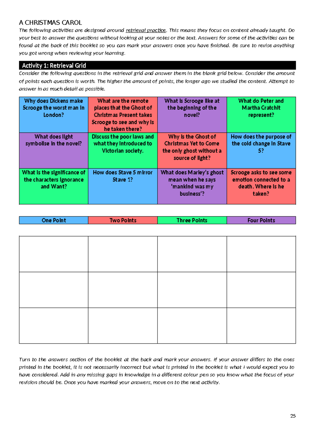 A Christmas Carol GCSE AQA Literature - A CHRISTMAS CAROL The following ...
