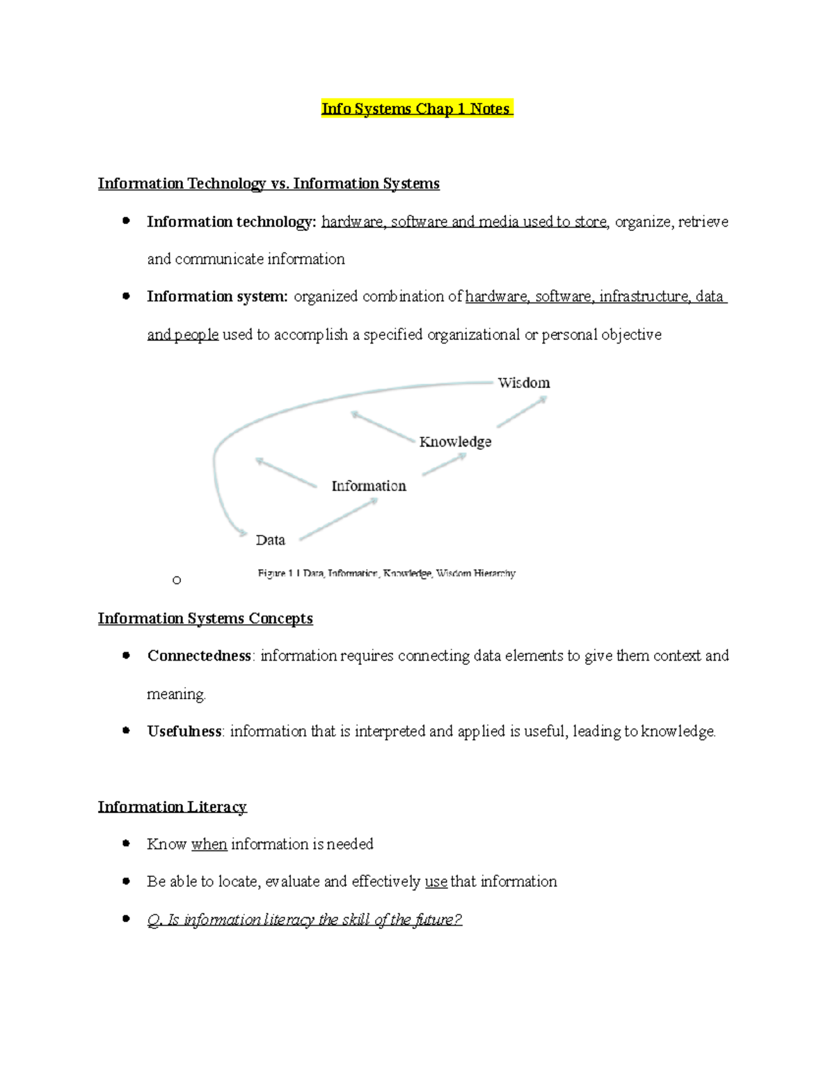 Info Systems Chap 1 Notes Info Systems Chap 1 Notes Information