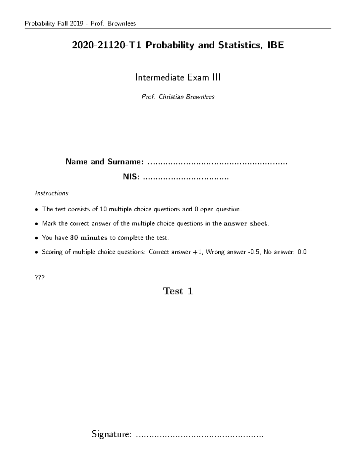 Probability Intermediate Exam 1st Term - 2020-21120-T1 Probability and ...