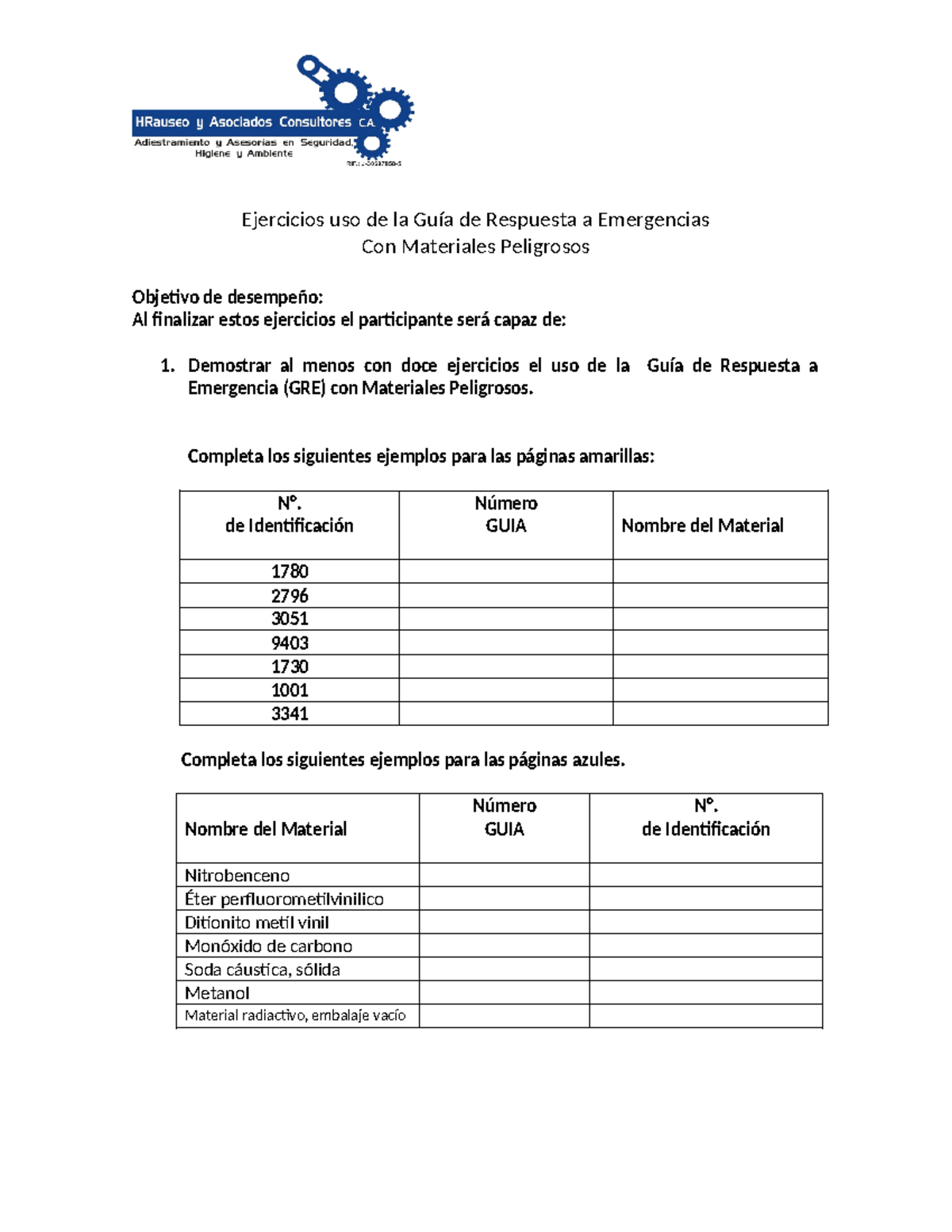 Ejercicios uso de la Guía de Respuesta a Emergencias Matpel ...
