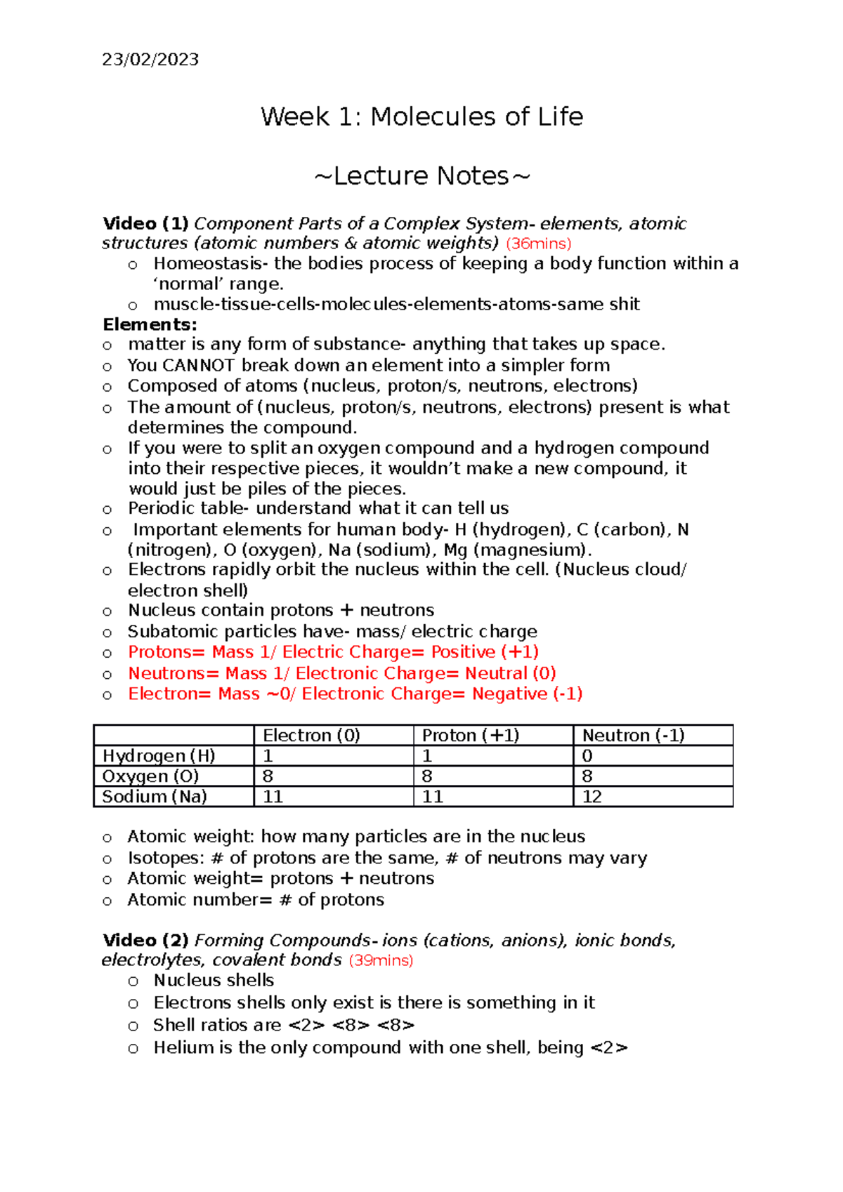 Week 1 - molecules of life - Week 1: Molecules of Life Lecture Notes ...