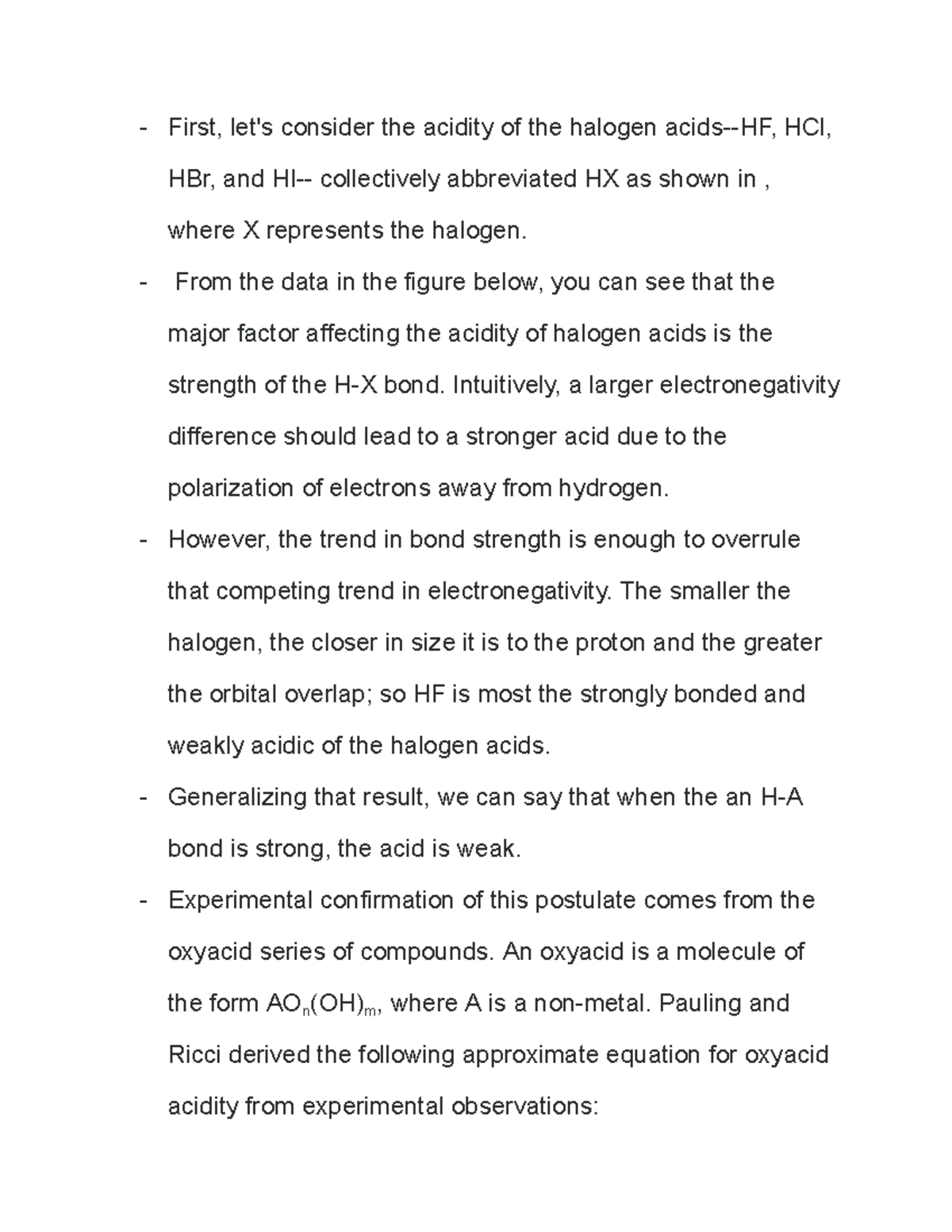 Gen chem - Gen chem lecture 8 notes - First, let's consider the acidity ...