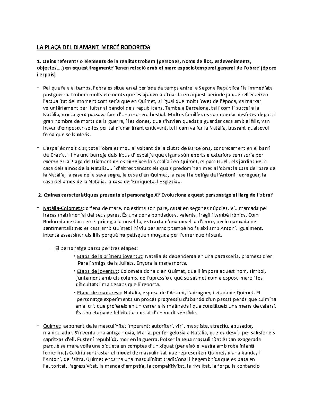 Literatura mercé rodoreda - LA PLAÇA DEL DIAMANT, MERCÉ RODOREDA Quins ...