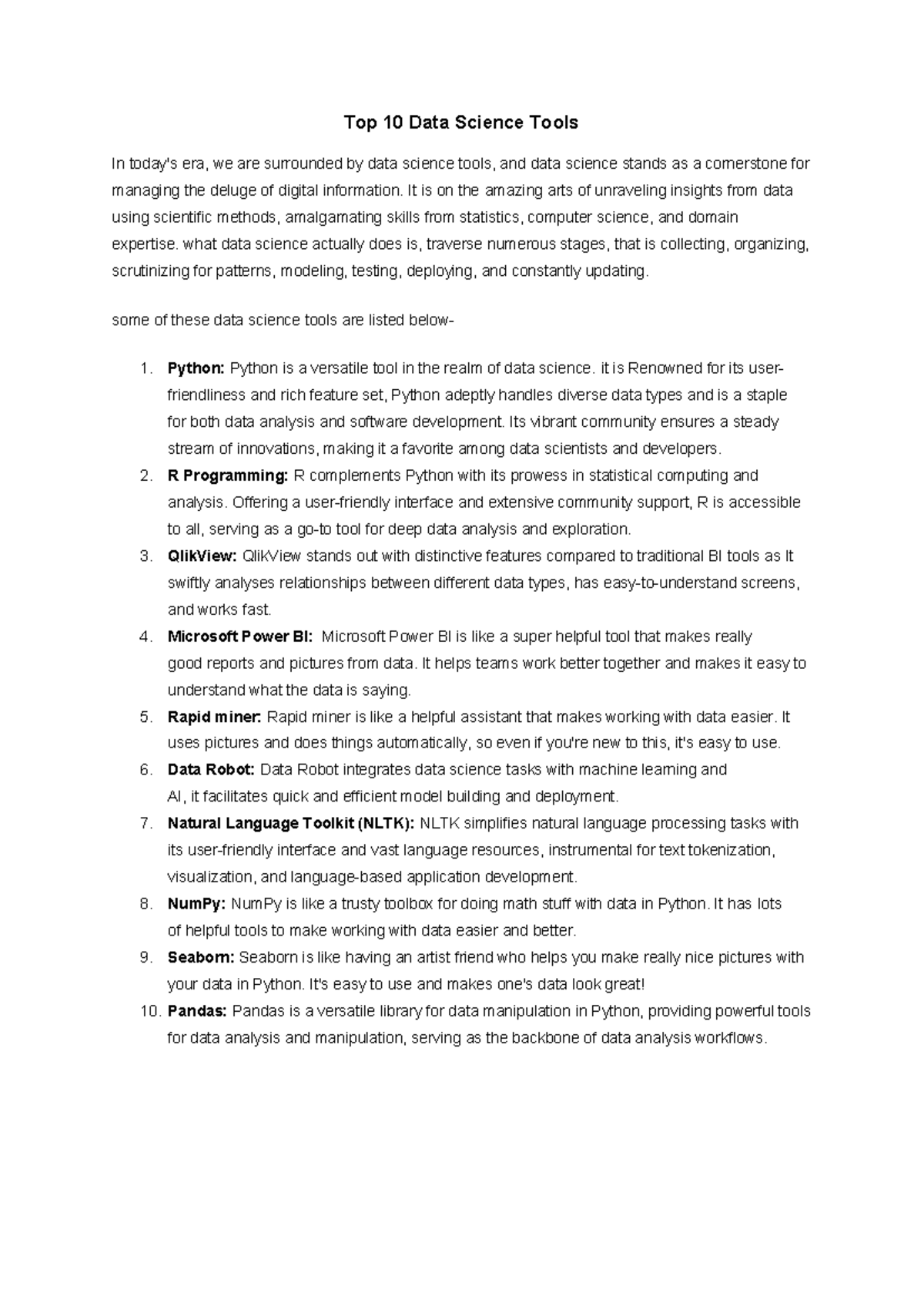 Internshala Content Writing internship Top 10 Data Science Tools ...