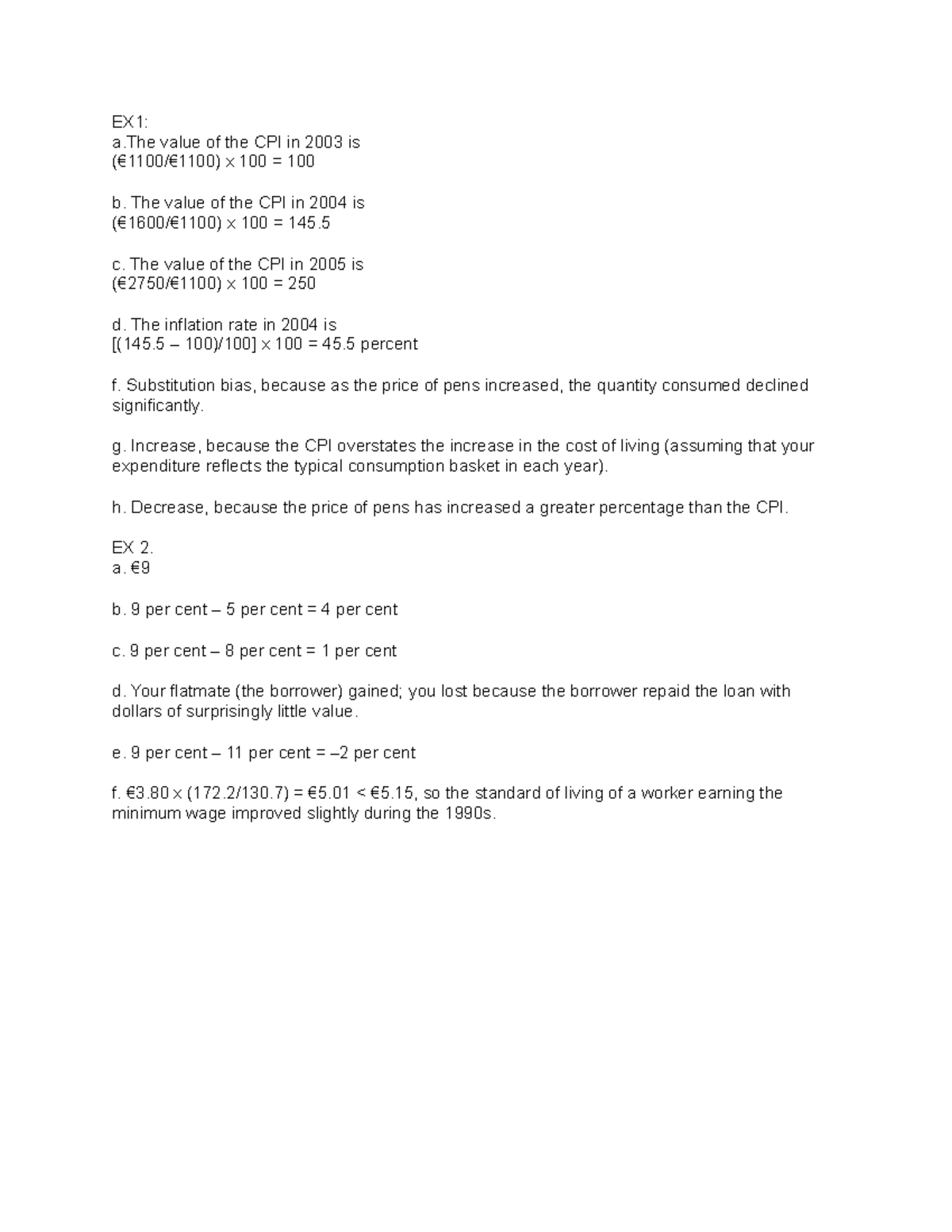 ECO121 - Assignment - EX1: a value of the CPI in 2003 is (€1100/€1100 ...